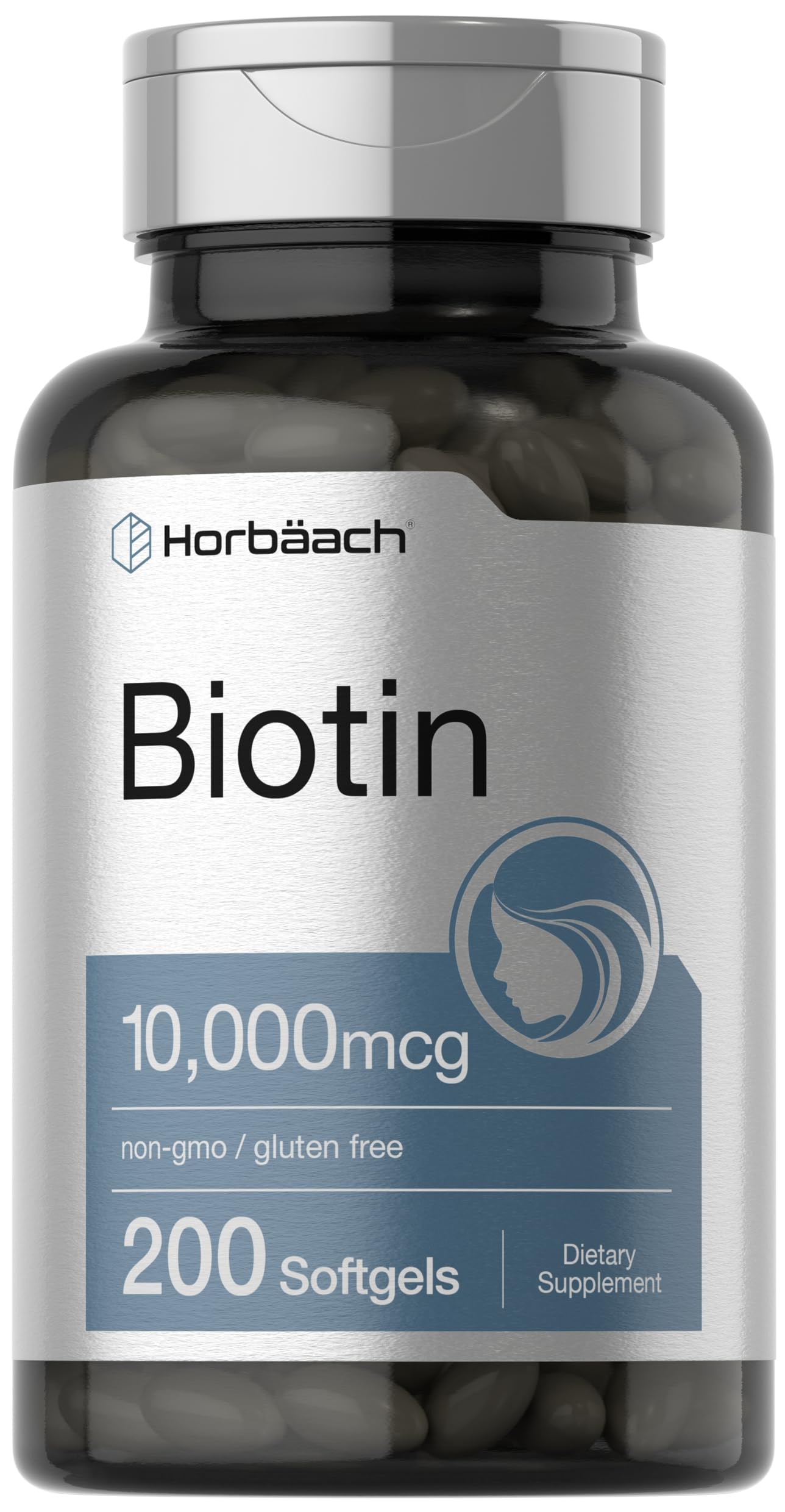 Horbaach Biotin 10000 mcg | 200 Softgels | Vitamin B7 Supplement | Non ...
