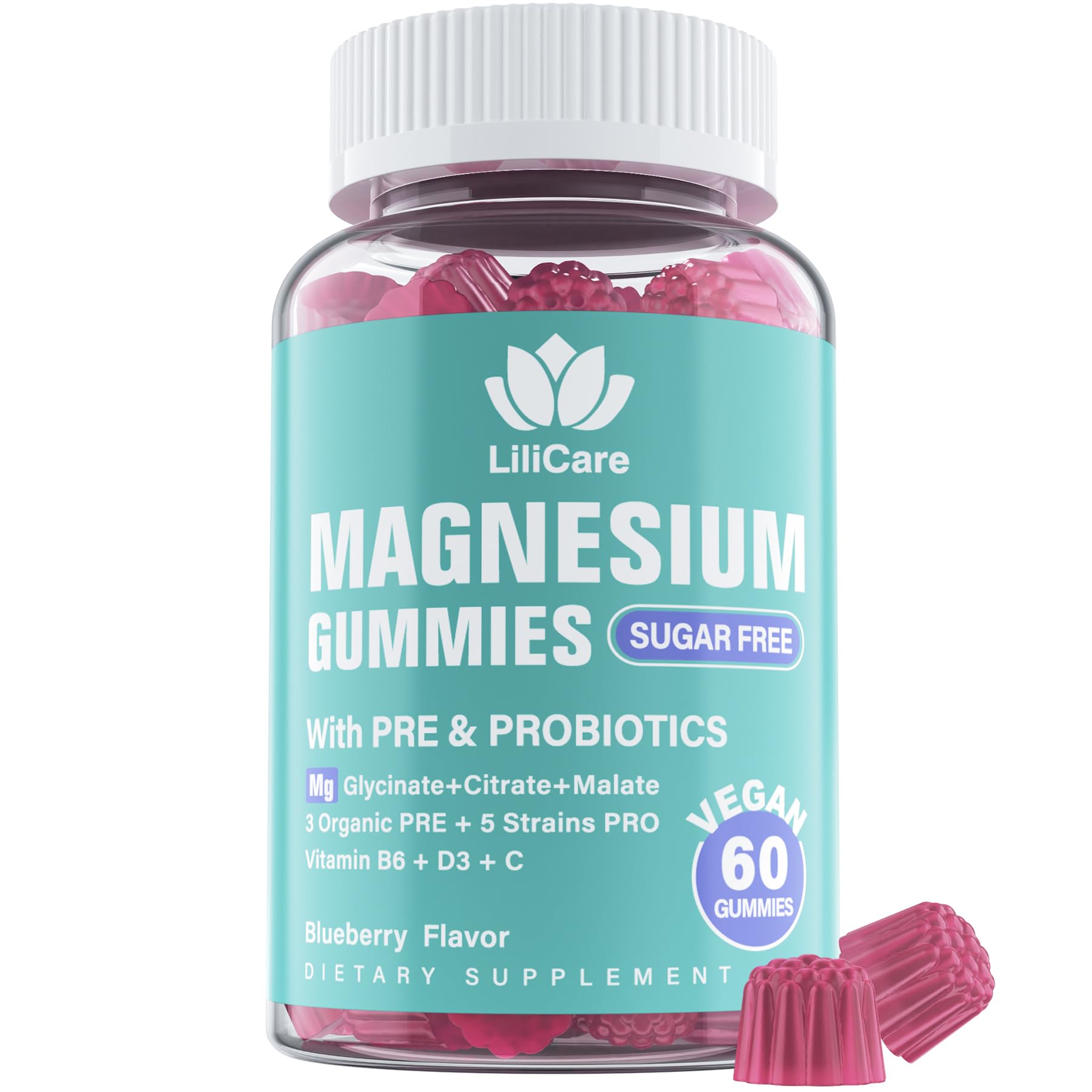 Triple Magnesium Complex Gummies 400mg with Prebiotics & Probiotics 5 ...