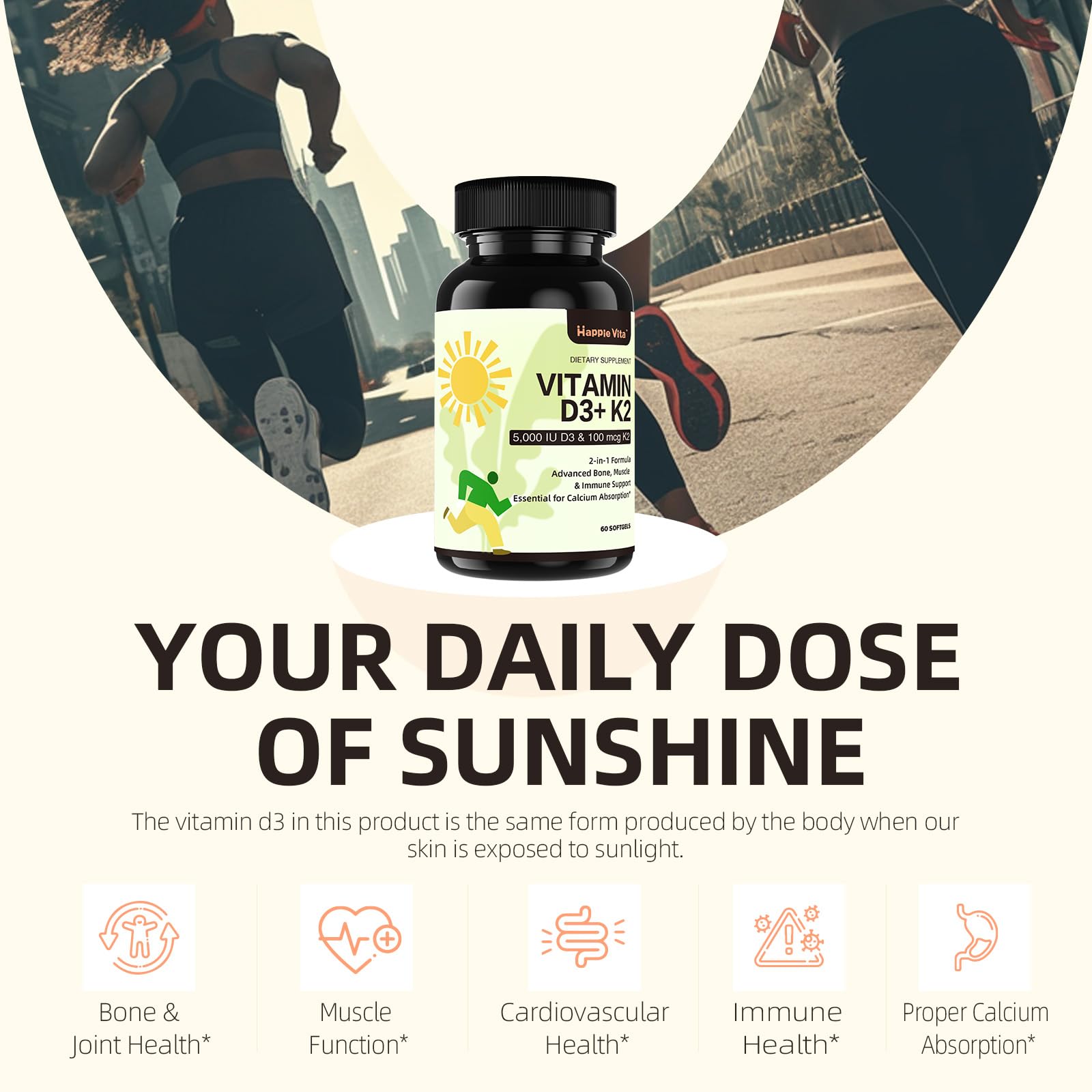 Vitamin D3 K2, Vitamin D3 5000 IU (125 mcg) + Vitamin K2 100 mcg, 2 in ...