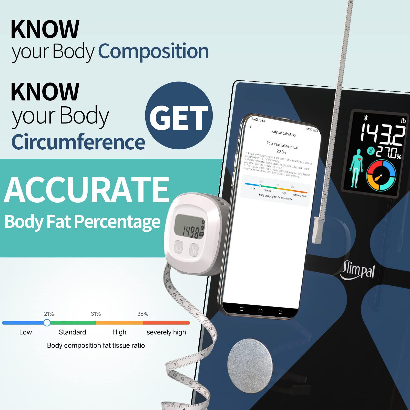 Slimpal Body Fat Measuring Tape and Smart Scale for Body Weight and Fat ...