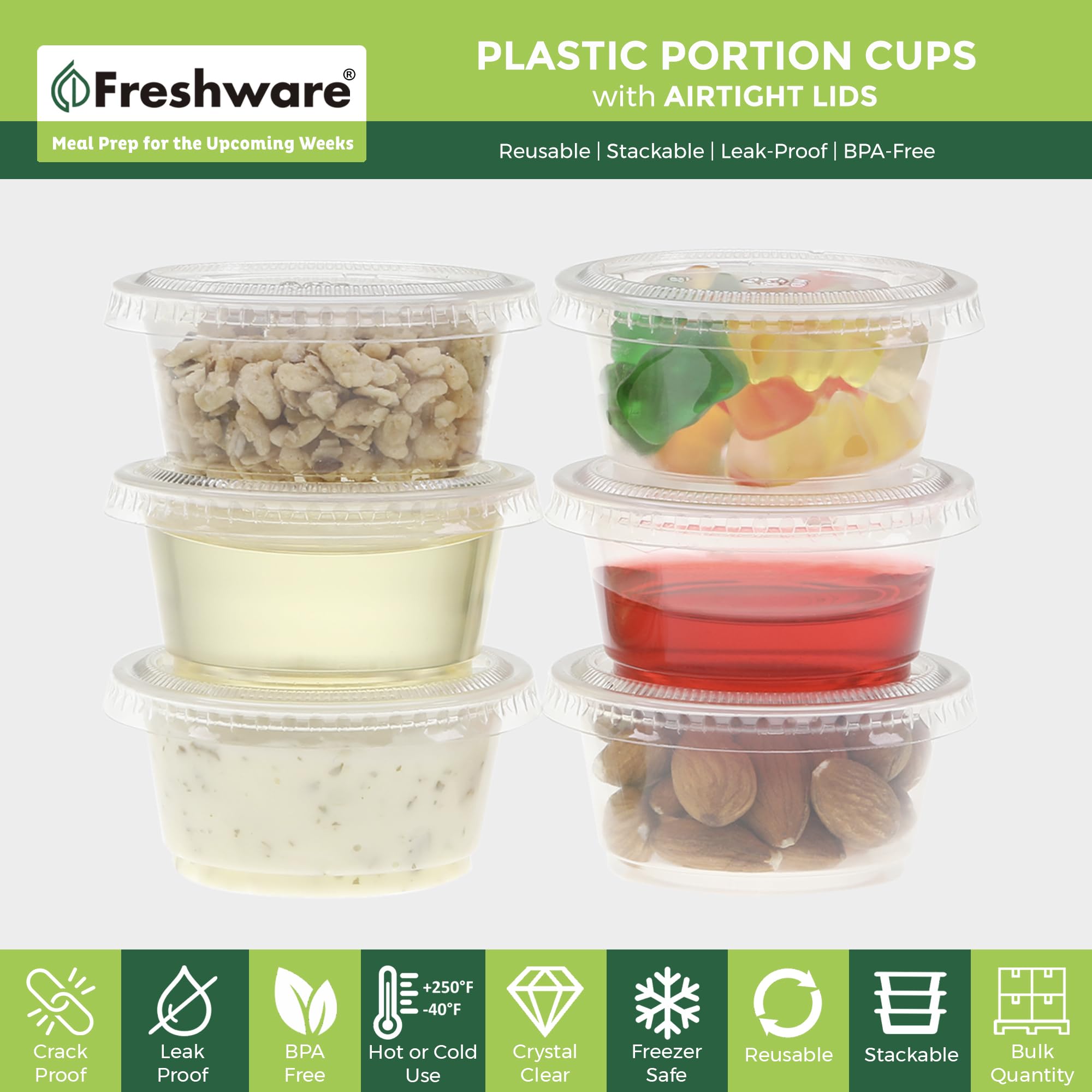 Freshware Plastic Portion Cups with Lids [2 Ounce, 200 Sets] Disposable ...