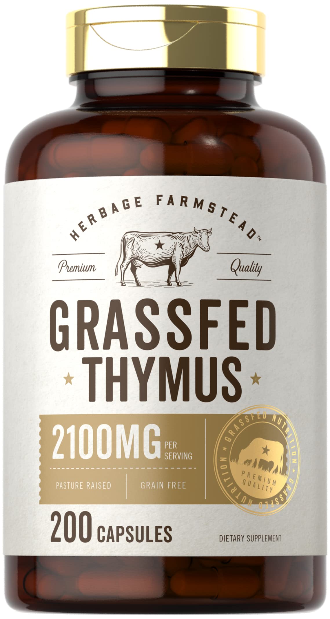 Carlyle Grass Fed Beef Thymus Bovine Supplement | 2100mg | 200 Capsules ...