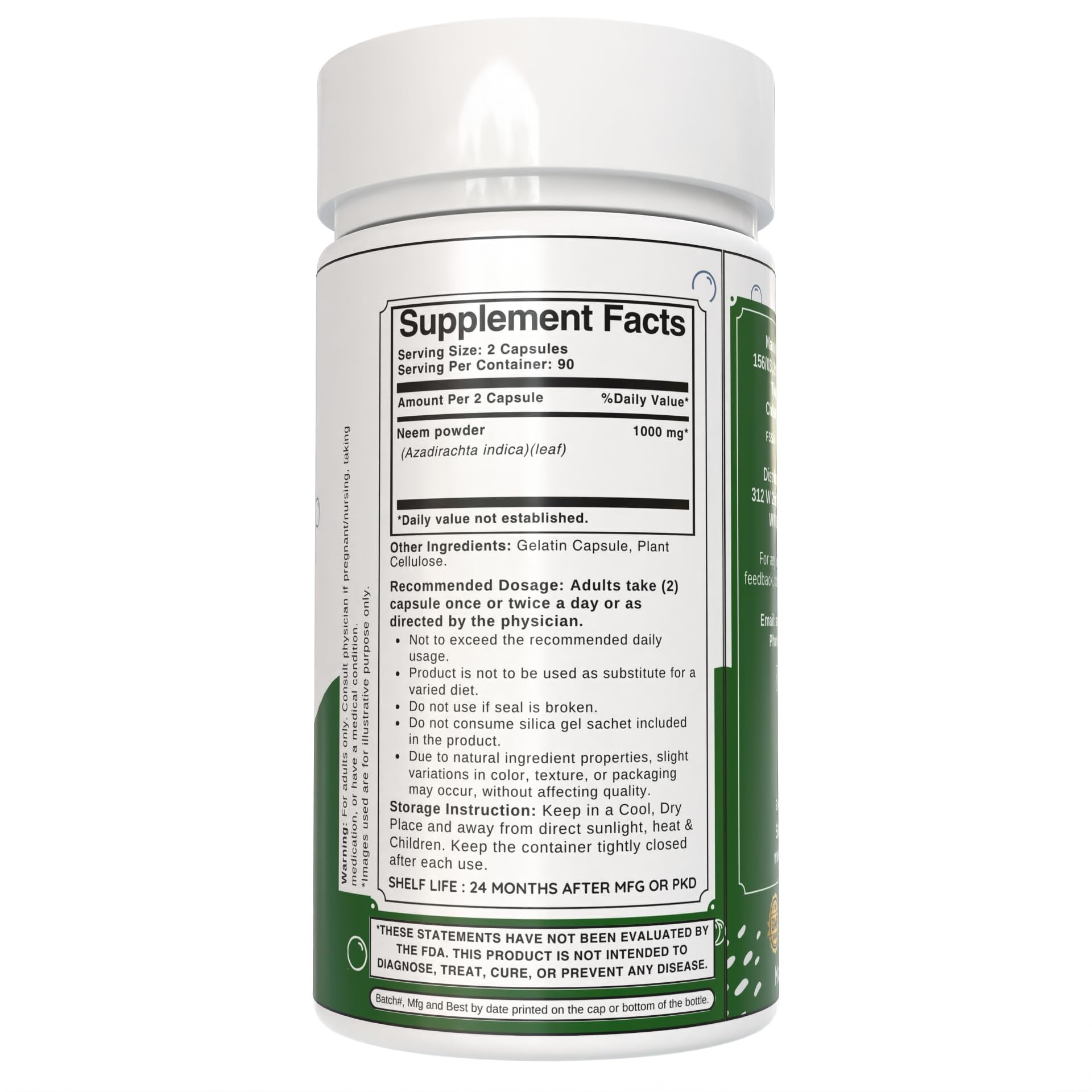 Neem Leaf Capsules 1000mg | Azadirachta Indica Natural Neem Leaf Powder ...