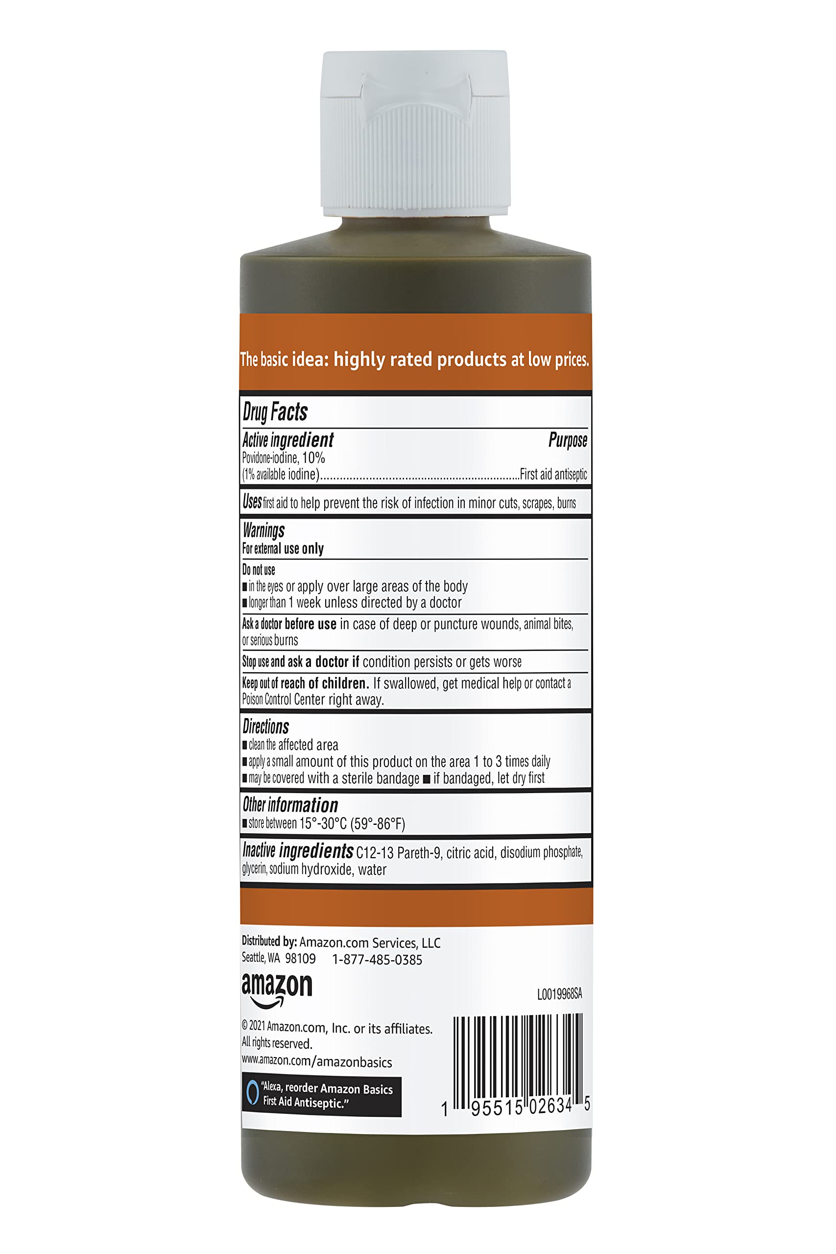 Amazon Basics First Aid Antiseptic, 10% Povidone Iodine Solution First ...