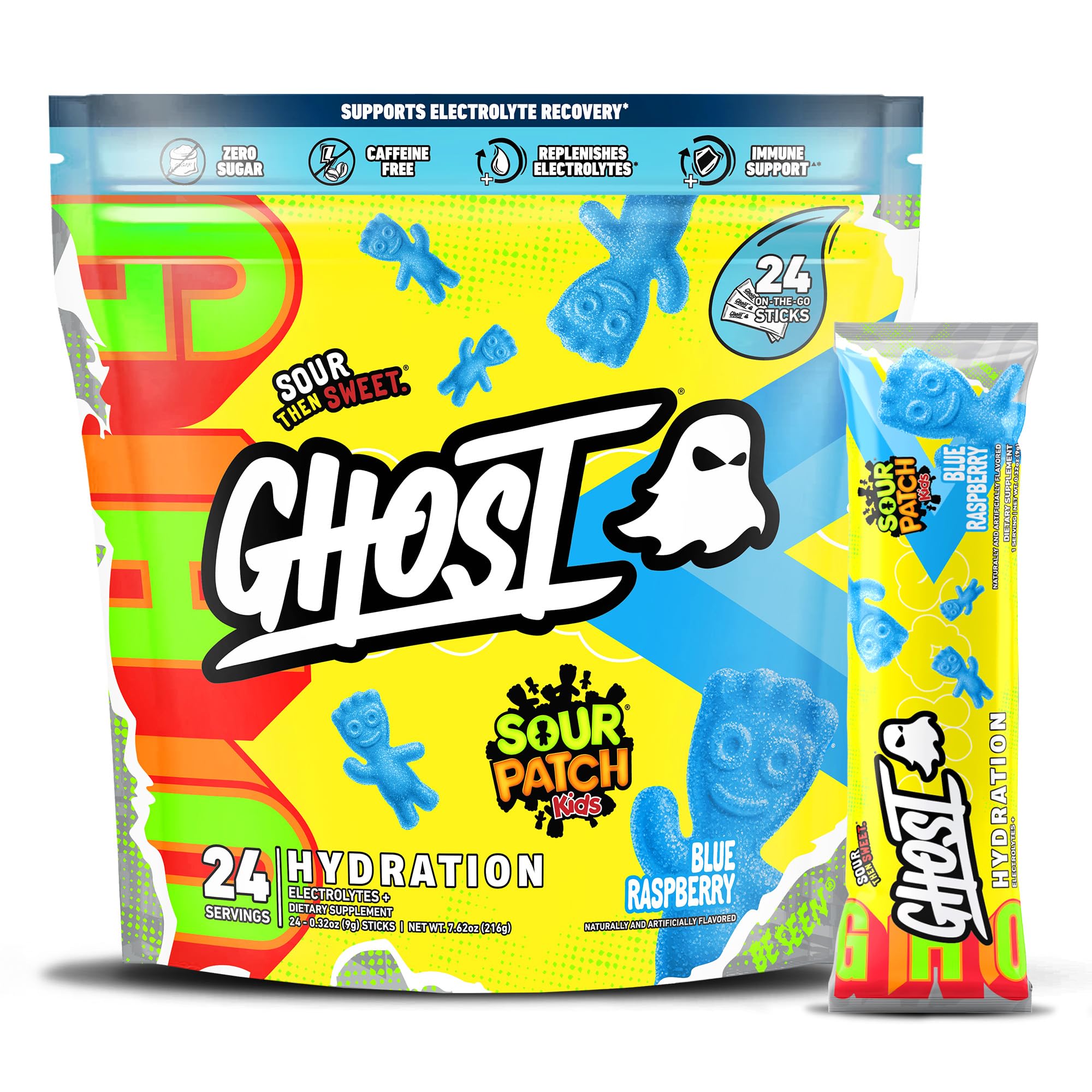 GHOST Hydration Packets, Sour Patch Kids Blue Raspberry, 24 Sticks ...