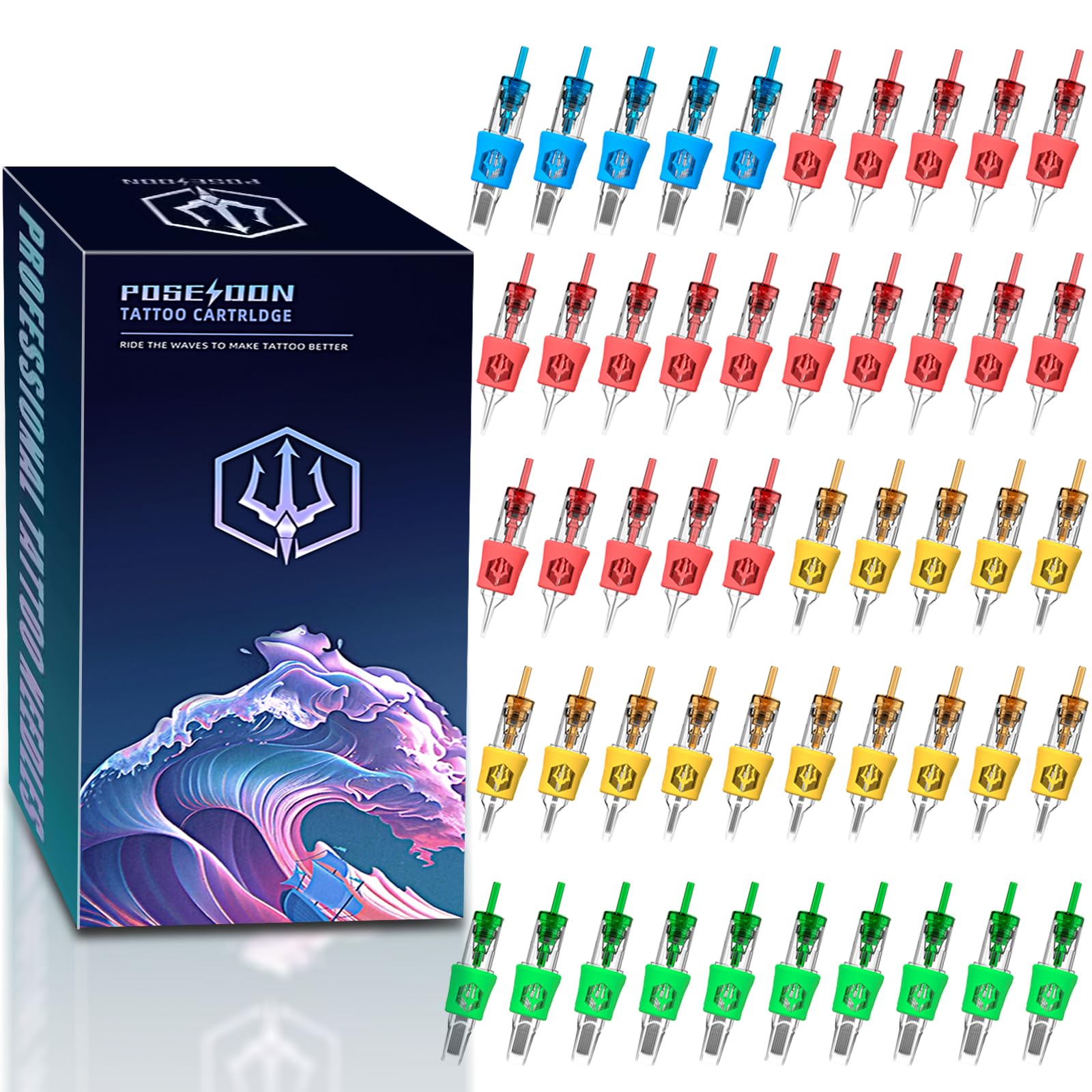 Poseidon 50Pcs Tattoo Cartridge Needles Assorted Mixed Size Round Liner ...