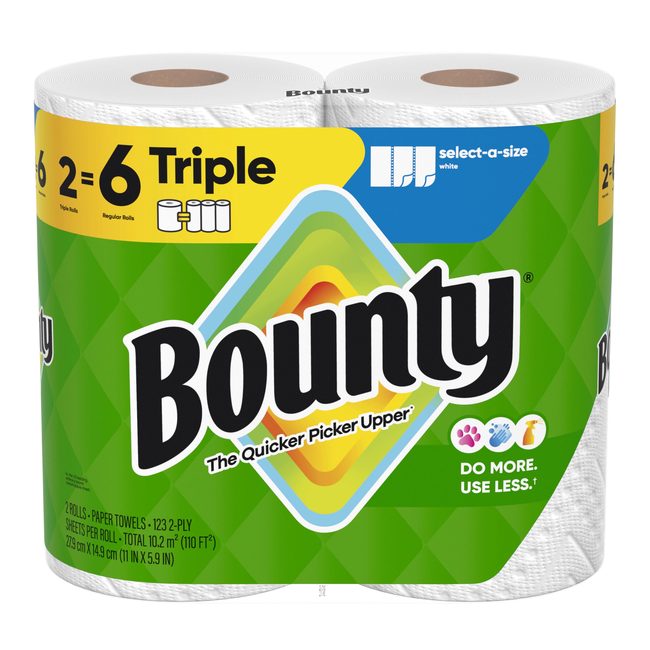 Bounty Select-A-Size Paper Towels, White, 2 Triple Rolls = 6 Regular ...