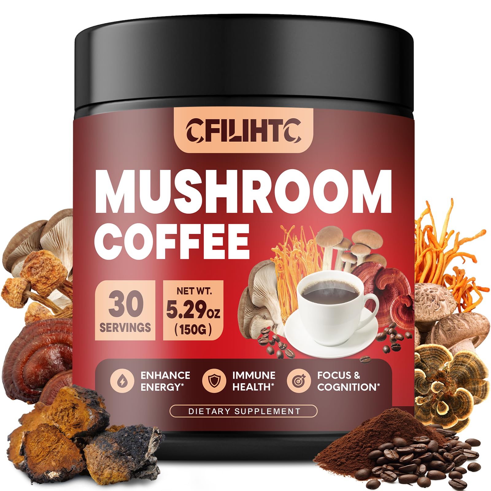 Mushroom Coffee - Colombian Mushroom Powder Instant Coffee With Lion's ...