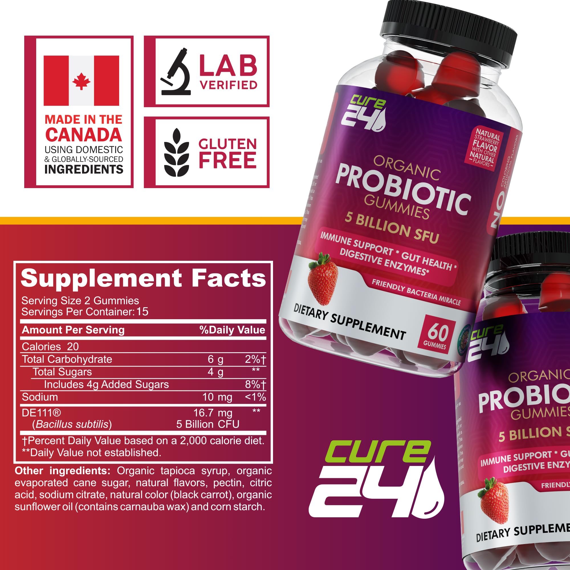 Organic probiotic Gummies 5 Billion CFUs, Max Strength Probiotics Gummy ...
