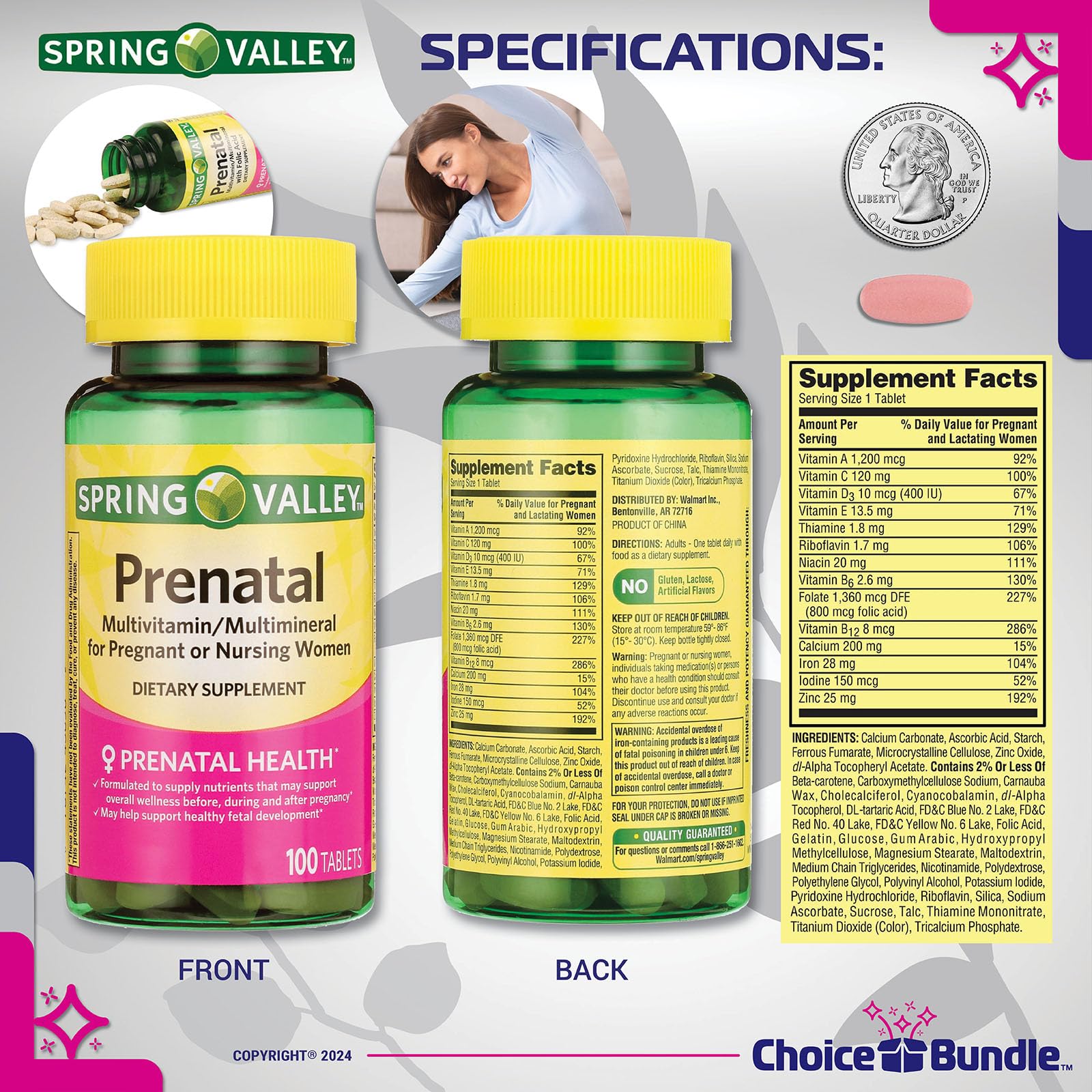 Spring Valley Prenatal Multivitamin Multimineral for Pregnant & Nursing ...