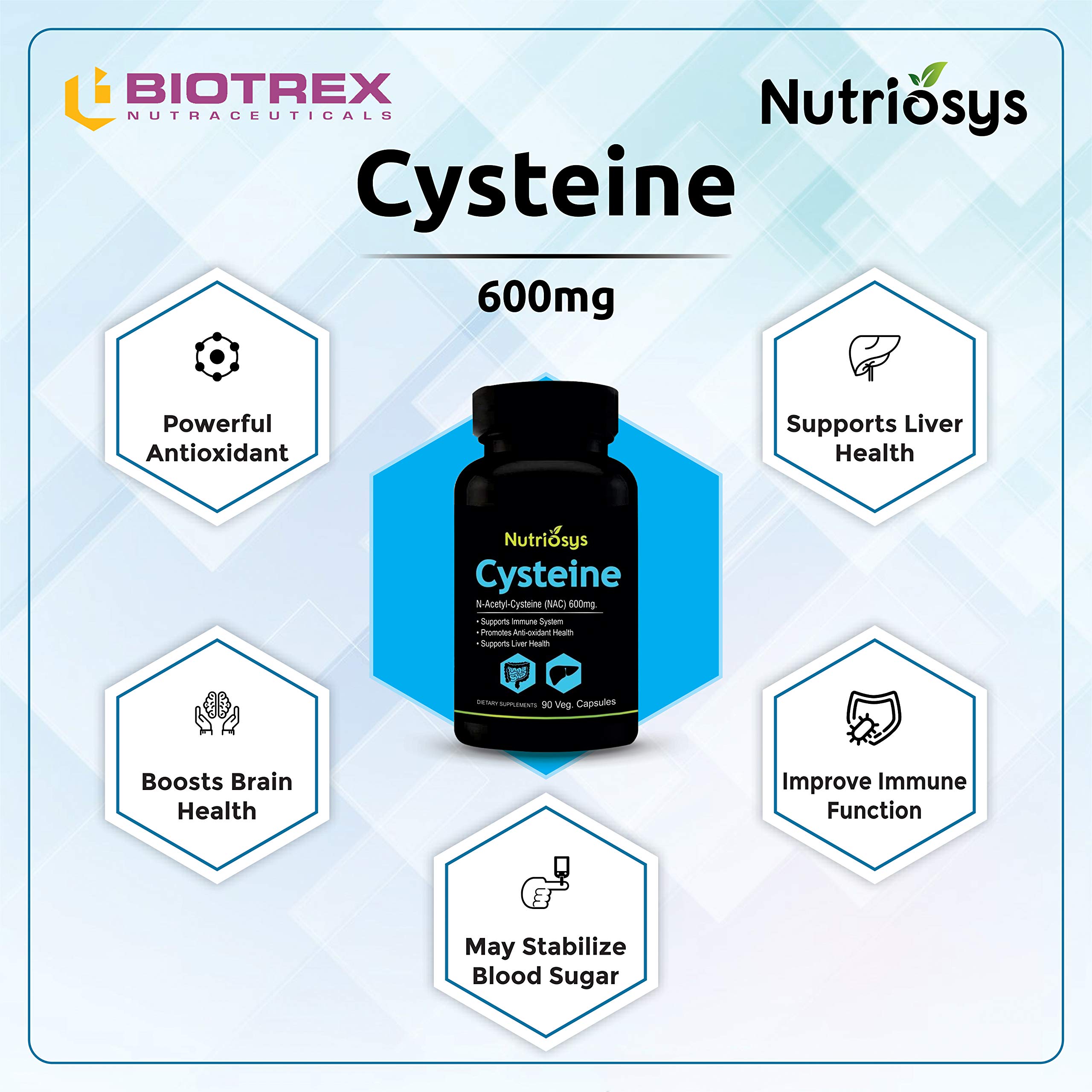 Cysteine 600mg (90 Veg Capsules), Supports Immune System - LifeIRL