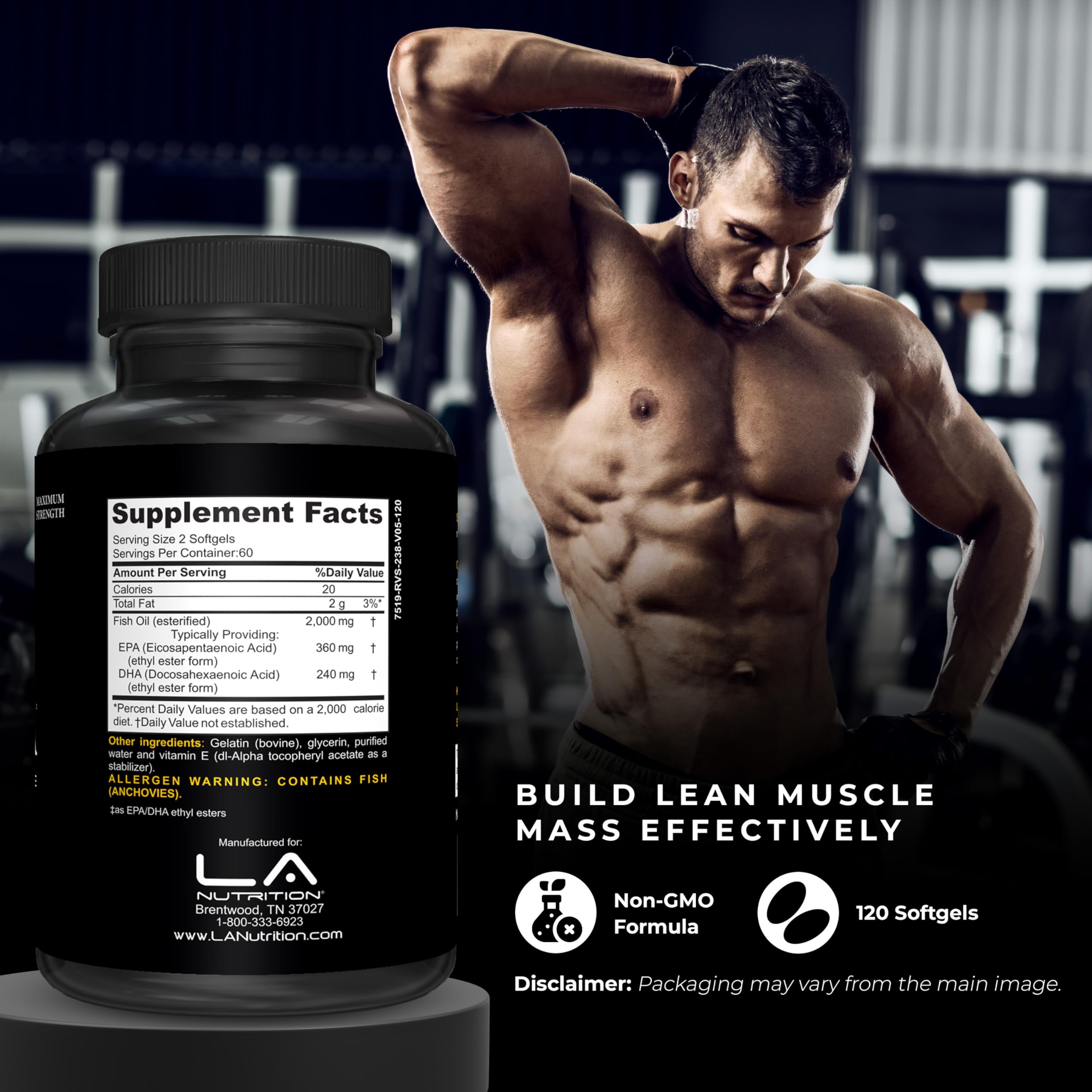 LA Nutrition Mega EPA/DHA Mega EPA DHA Omega 3 Supplement - 60-Day ...