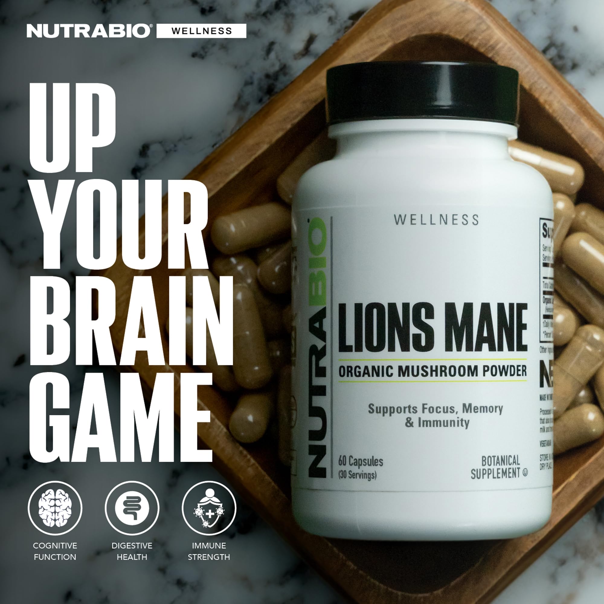 NutraBio Lions Mane Supplement Capsules- Organic Lion's Mane Mushroom ...