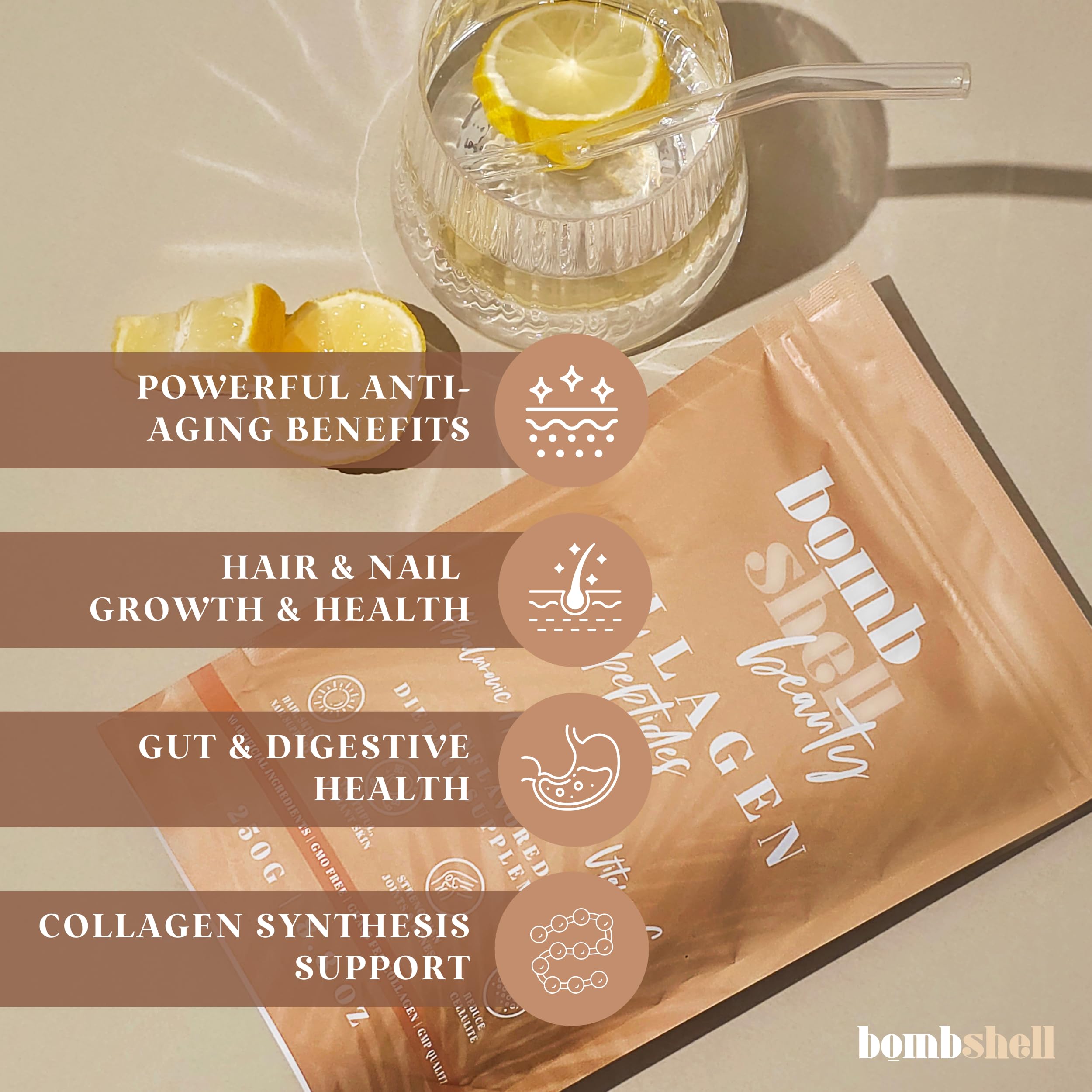 BOMBSHELL Beauty | Hydrolyzed Collagen Peptides Powder, with Vitamin C ...