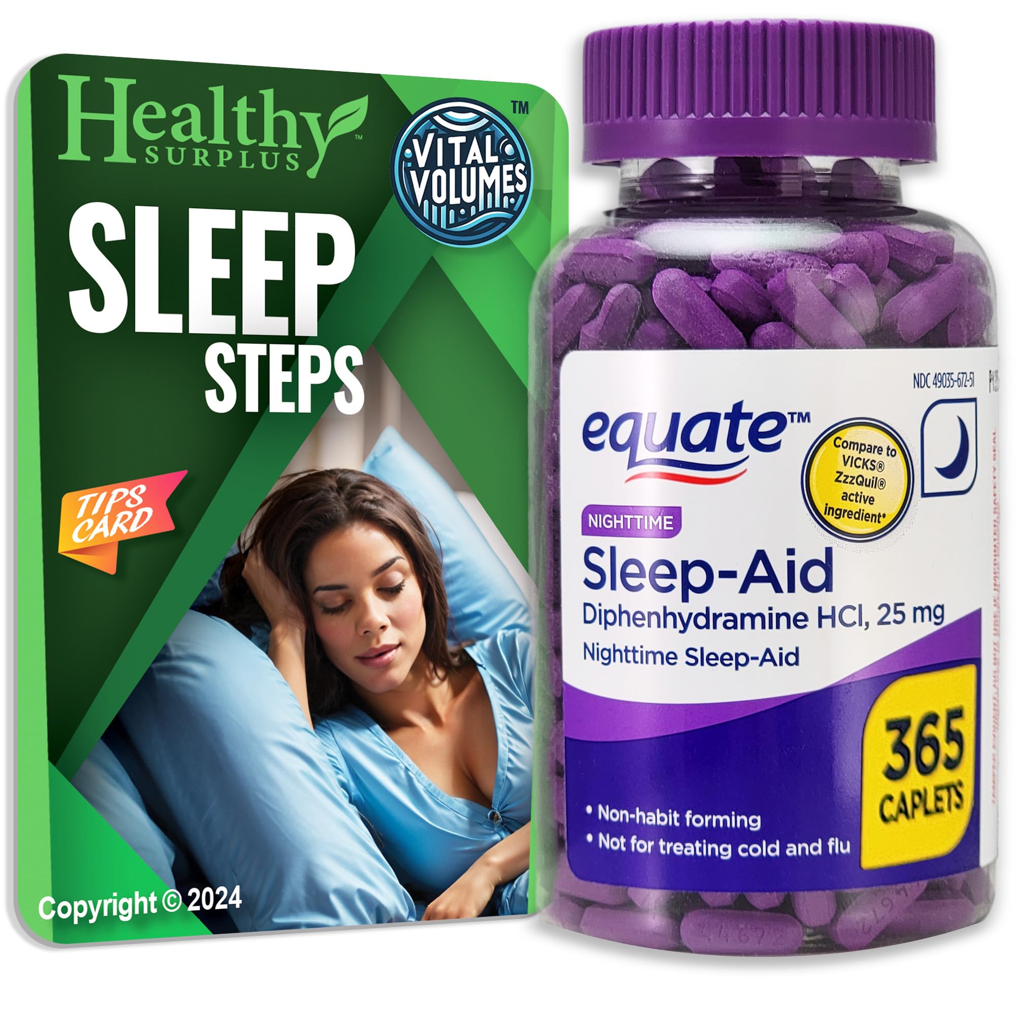 Equate Sleep-Aid Diphenhydramine HCI 25 mg 365 Caplets and Vital ...
