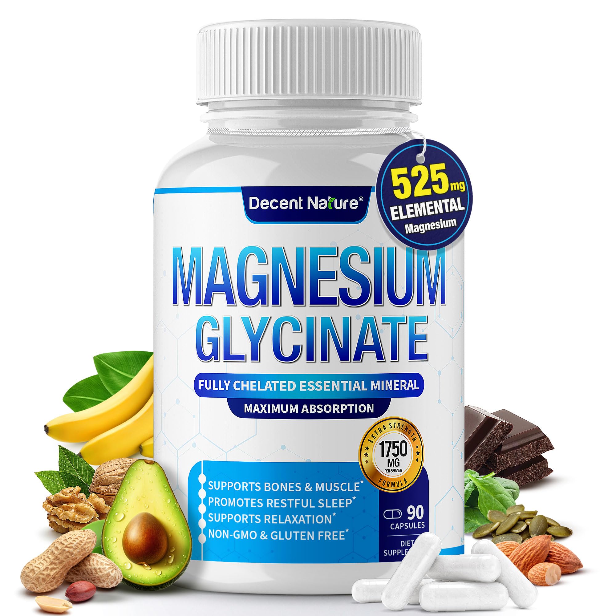 Magnesium Glycinate 525mg Elemental Magnesium Supplement - Chelated for ...