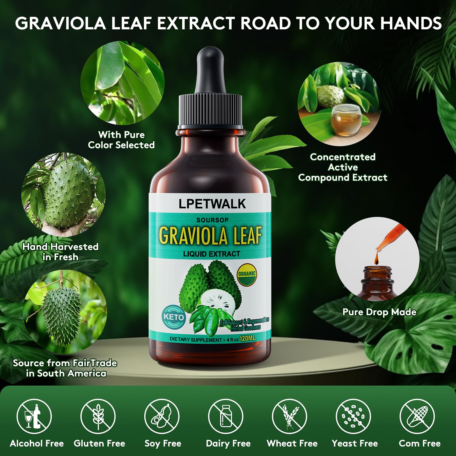 4 Fl Oz Soursop Graviola Leaf Extract Liquid Drops, Natrual Guanabana ...