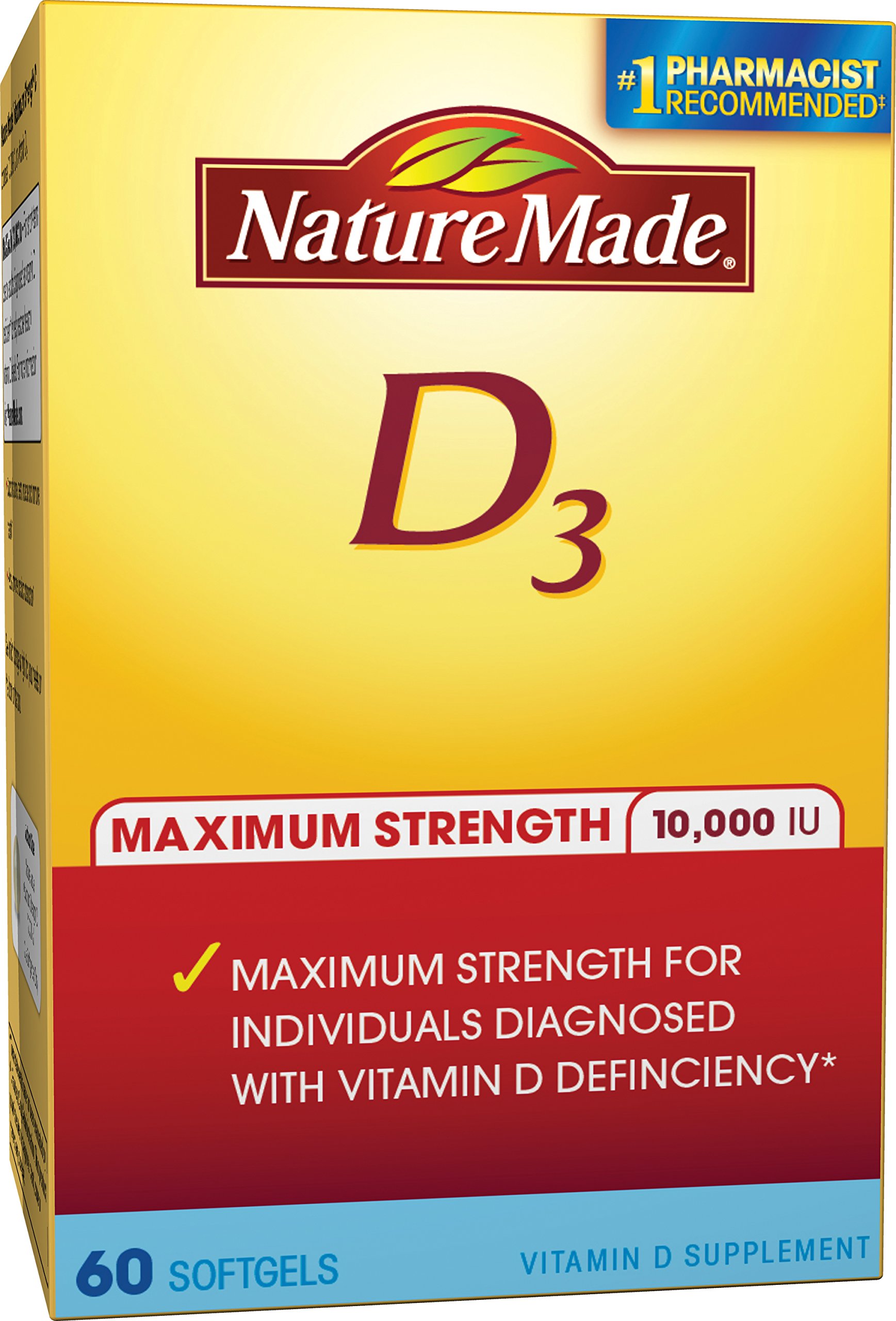 Nature Made Maximum Strength Vitamin D 10,000 I.U. Softgel, 60 Count ...