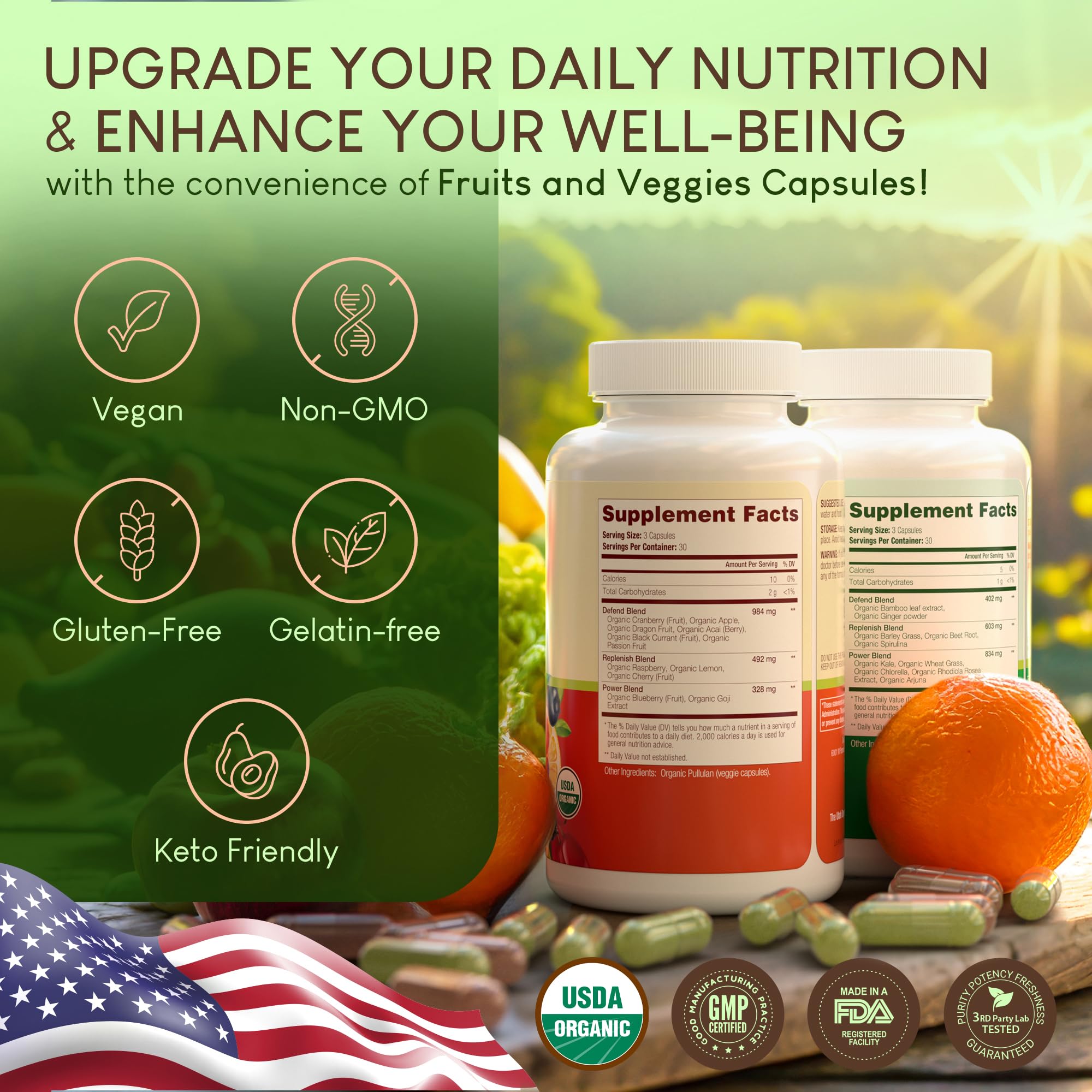 100% Organic Fruits and Veggies Supplement (USDA Organic - Made in USA ...