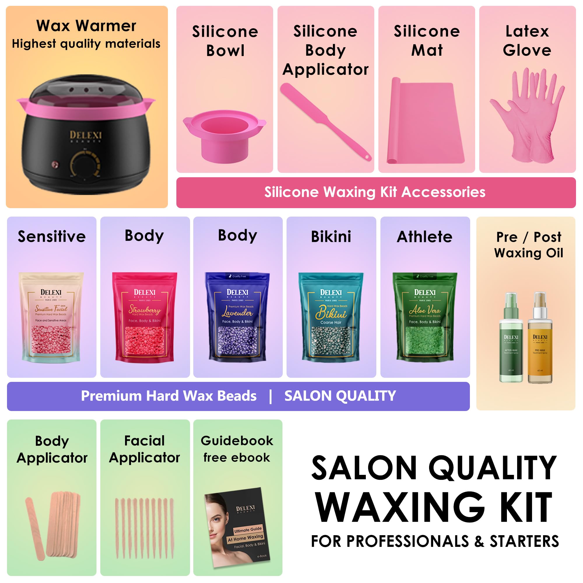 All-in-one Waxing Kit for Women +5 Pack Salon Quality Wax for Full Body ...