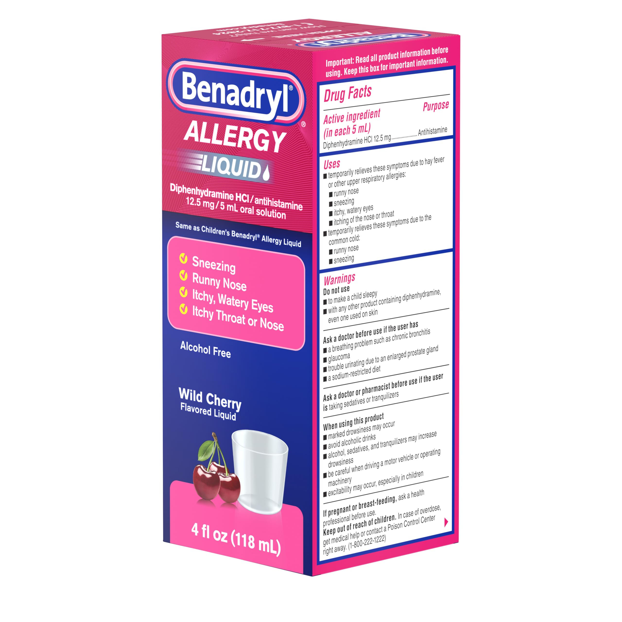 Benadryl Allergy Relief Liquid Medicine, Allergy Liquid for Adults with ...