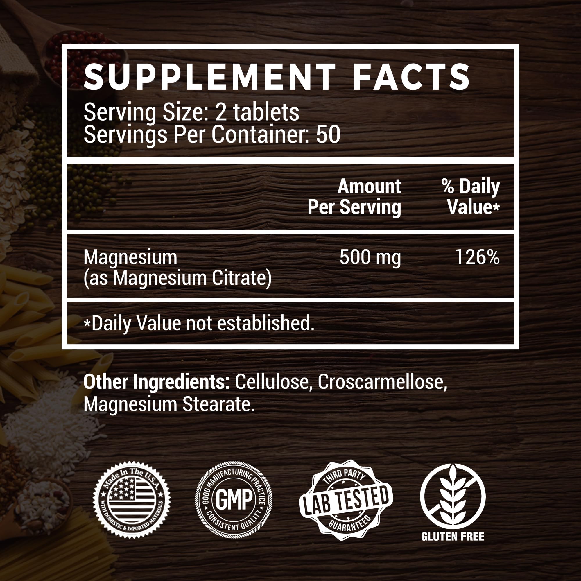 Magnesium Citrate 500MG 100 Tablets- Vegan Safe, High Absorption - LifeIRL