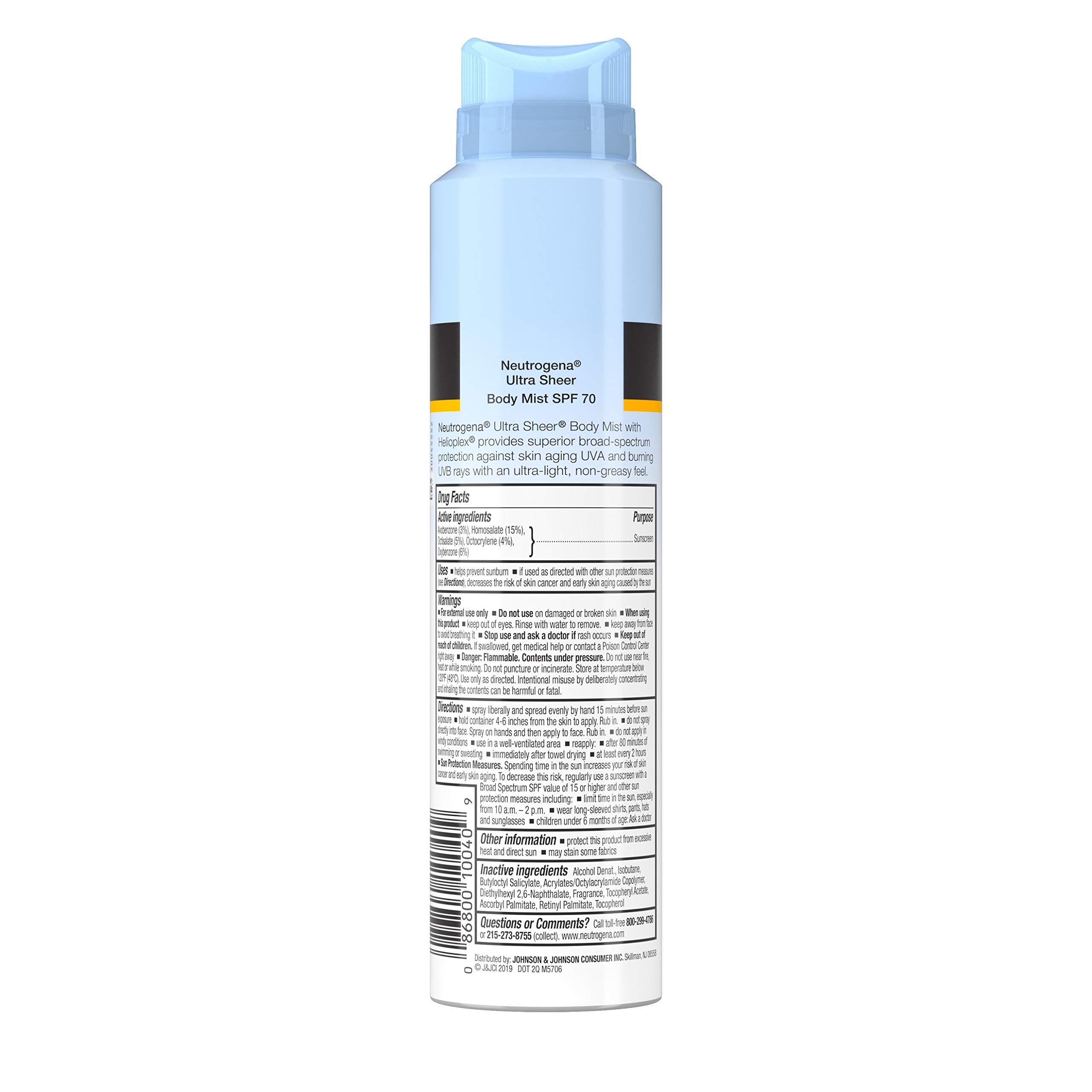 Neutrogena Ultra Sheer Spf#70 Body Mist Full Reach Spray 5 Ounce (148ml ...