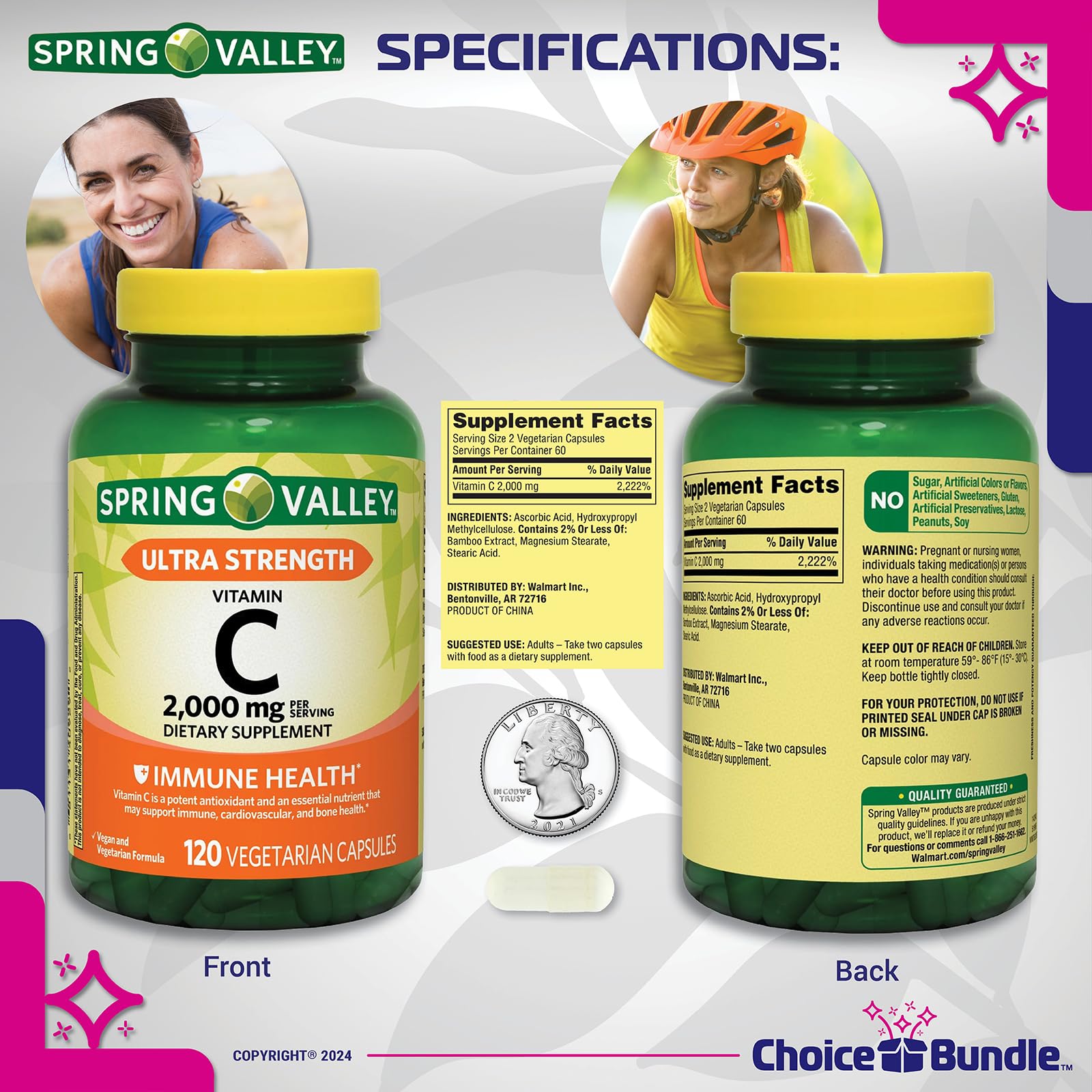 Spring Valley Ultra Strength Vitamin C Capsules Dietary Supplement ...
