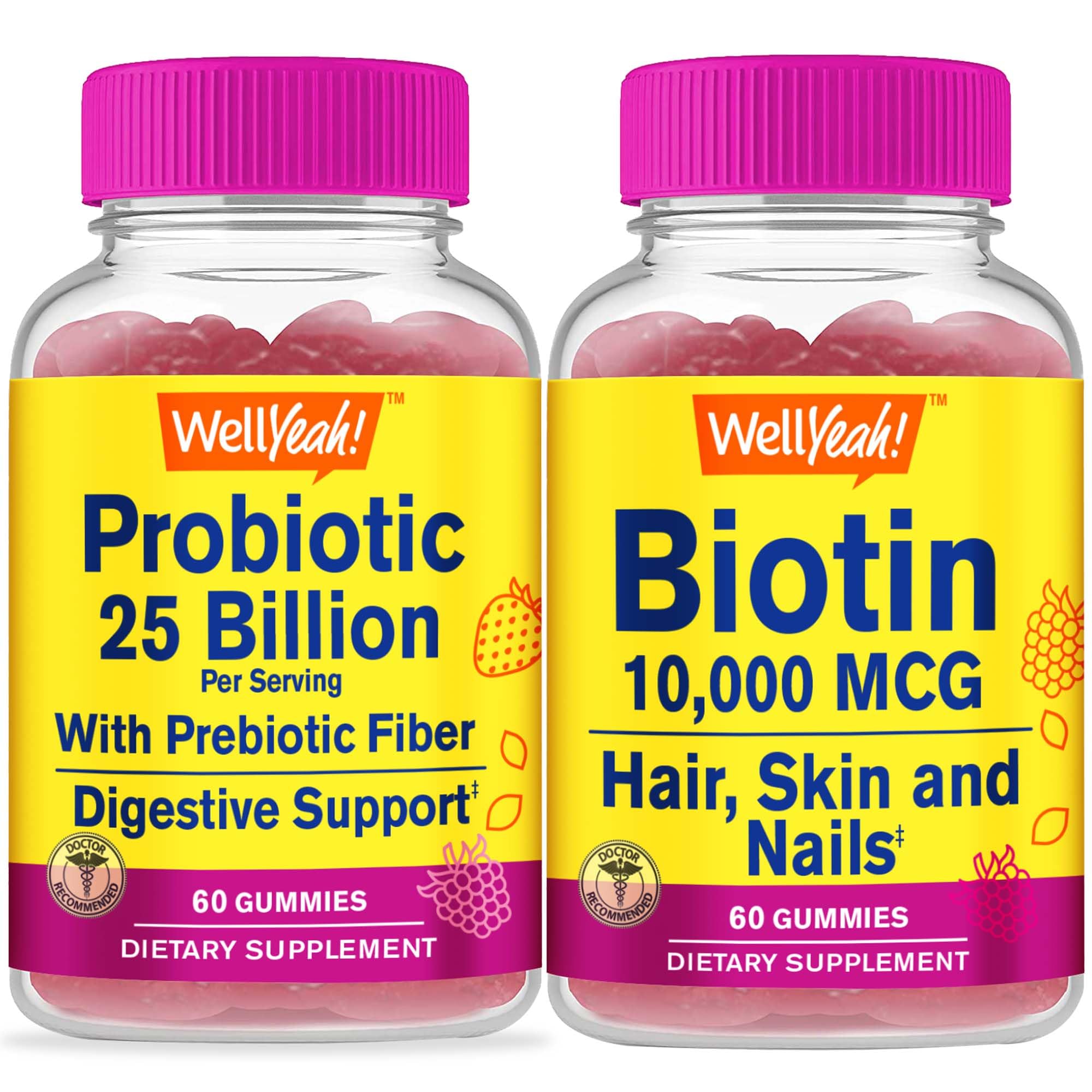 Probiotics 25B + Prebiotics + High Potency Biotin, Gummies Bundle ...