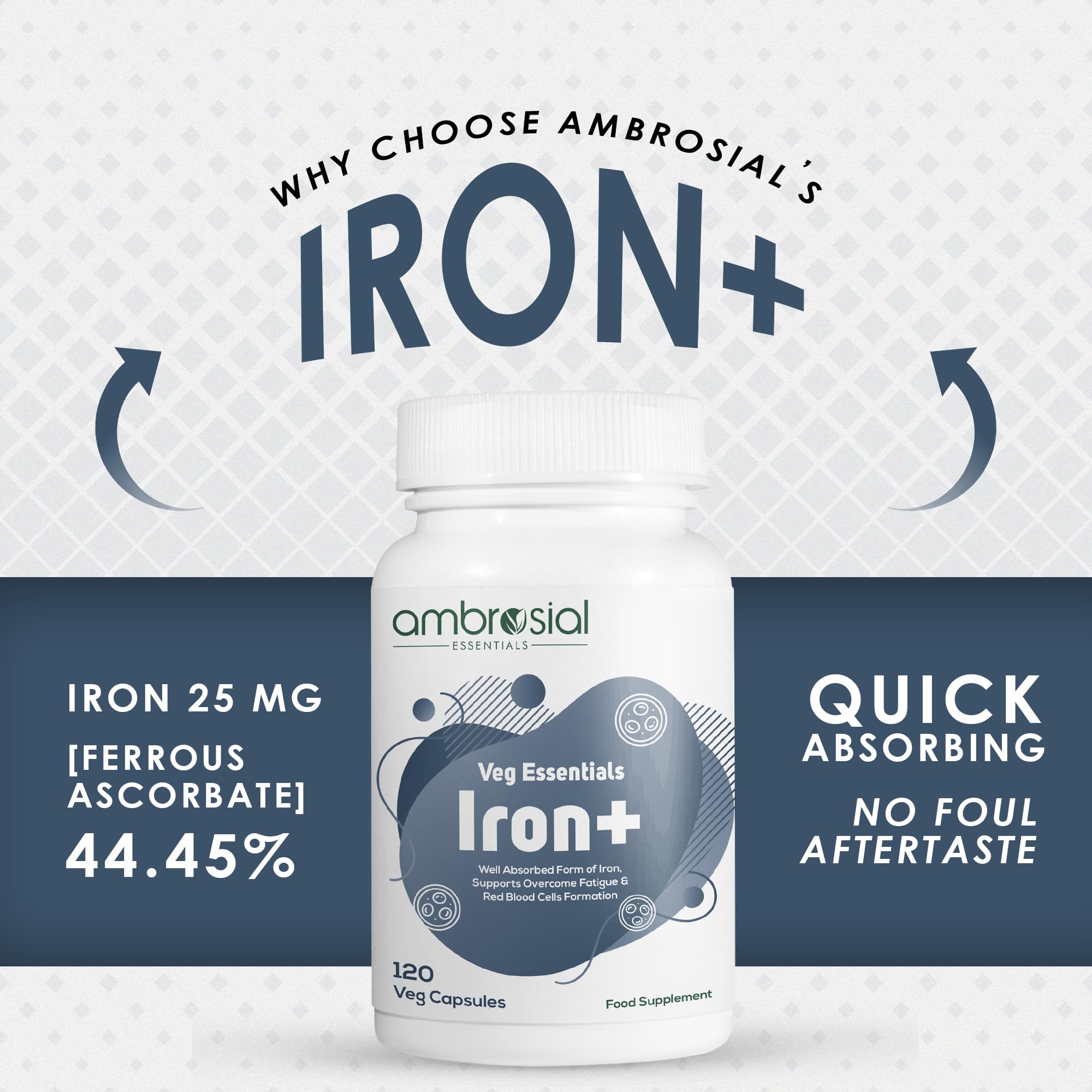 Ambrosial Iron+ 25mg Pack of 1-60 Capsules 60 Count (Pack of 1) - LifeIRL