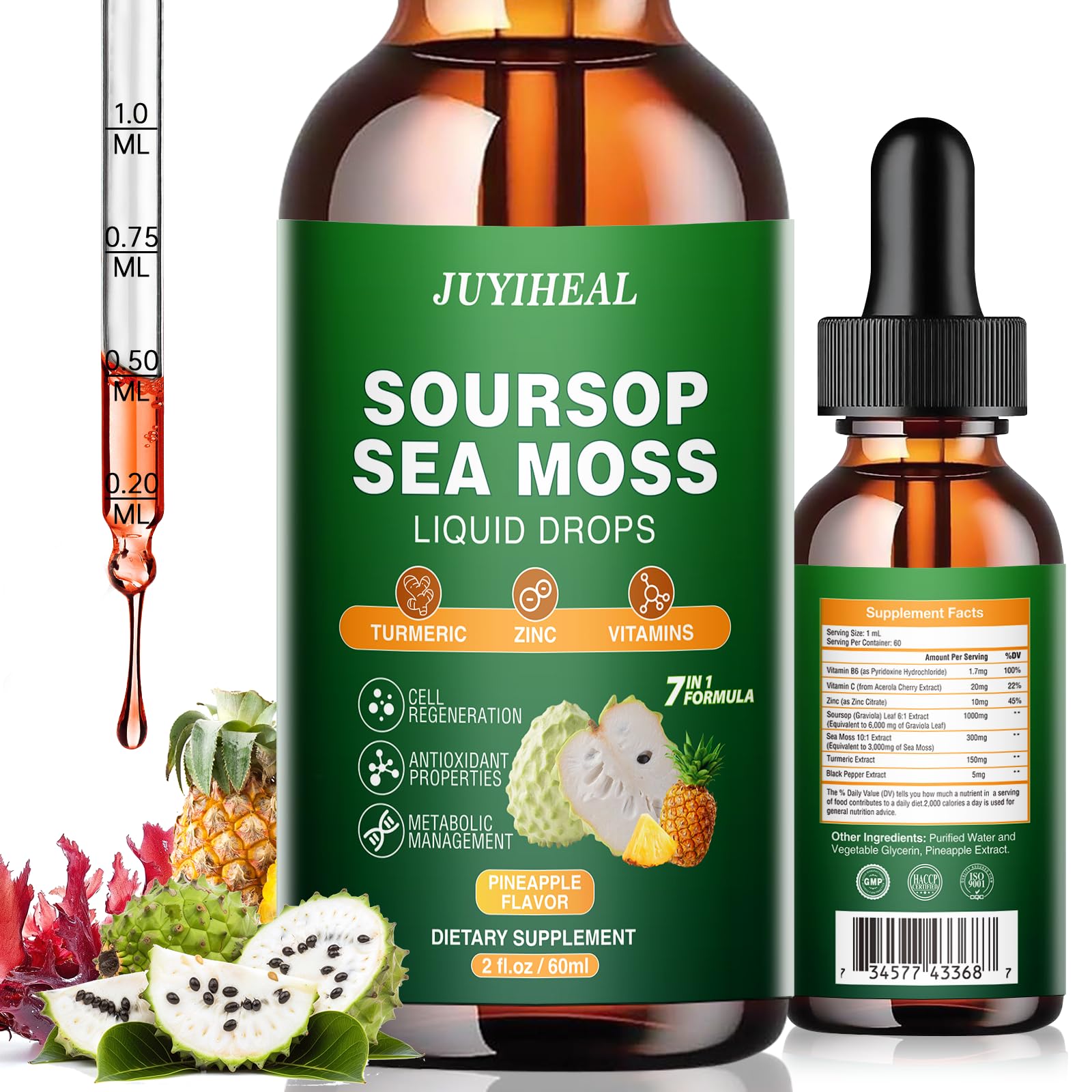 7-in-1 Soursop Bitters Liquid, Soursop Oil with Sea Moss & Turmeric ...