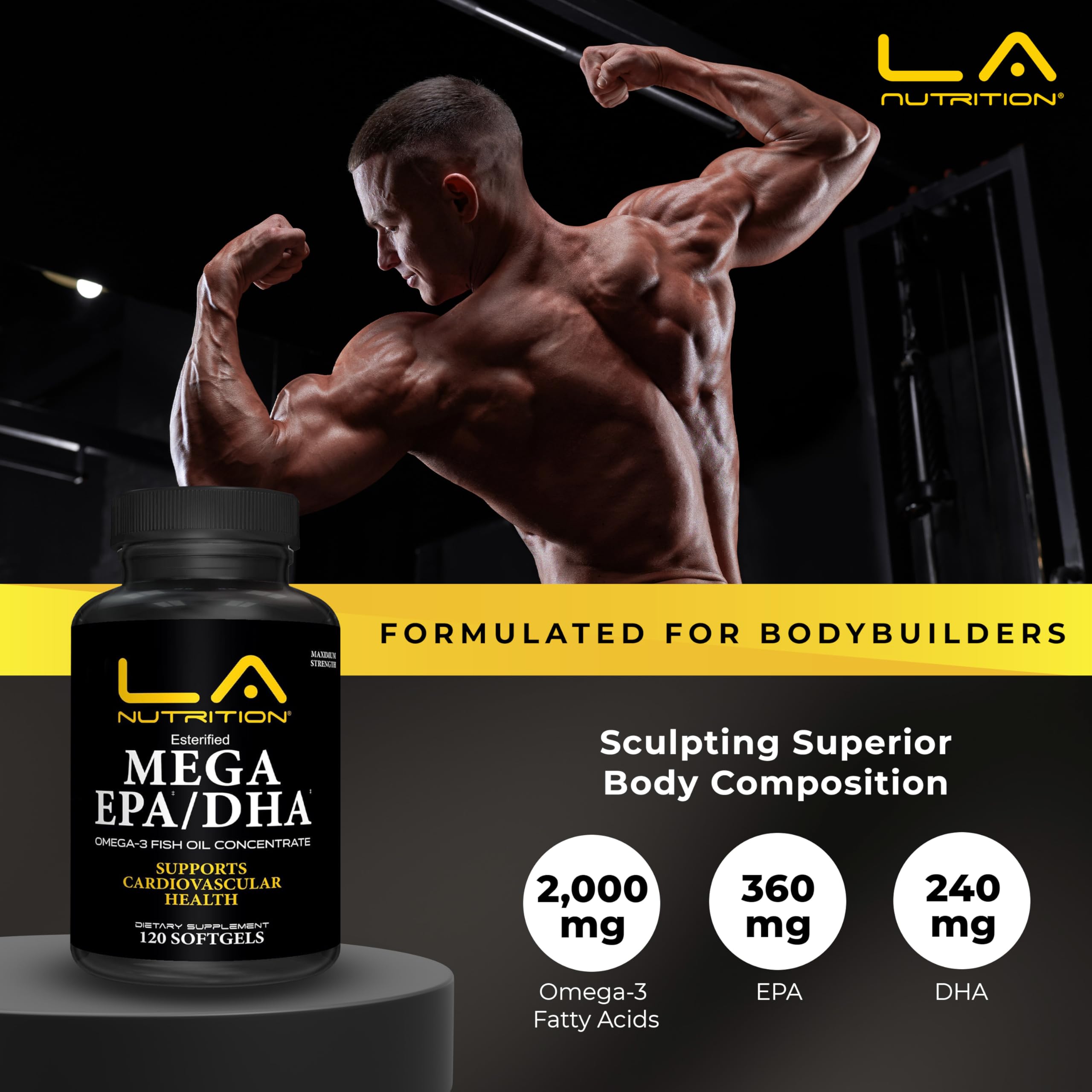 LA Nutrition Mega EPA/DHA Mega EPA DHA Omega 3 Supplement - 60-Day ...