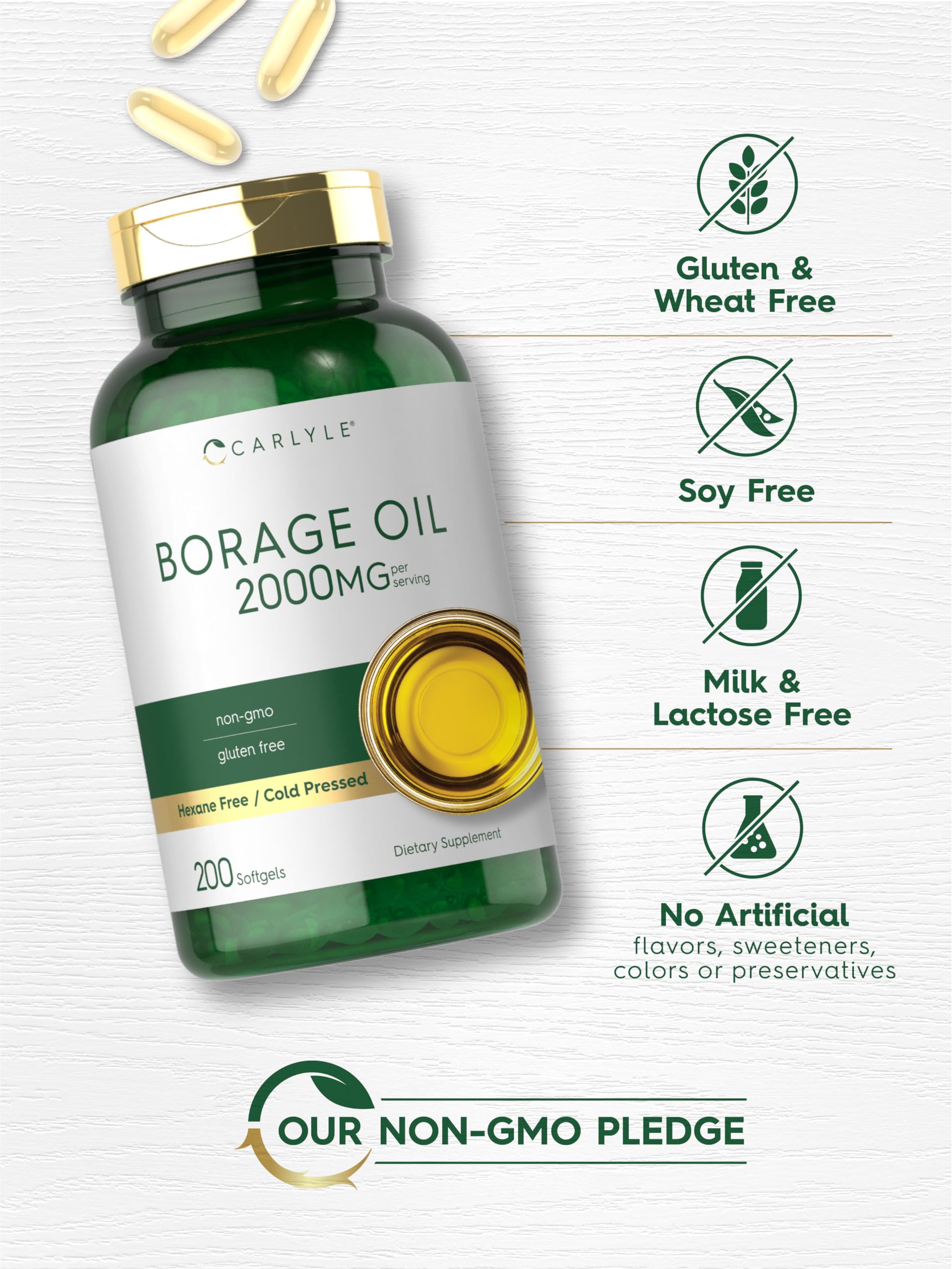 Carlyle Borage Oil Supplement | 2000mg | 200 Softgel Capsules | 320mg ...