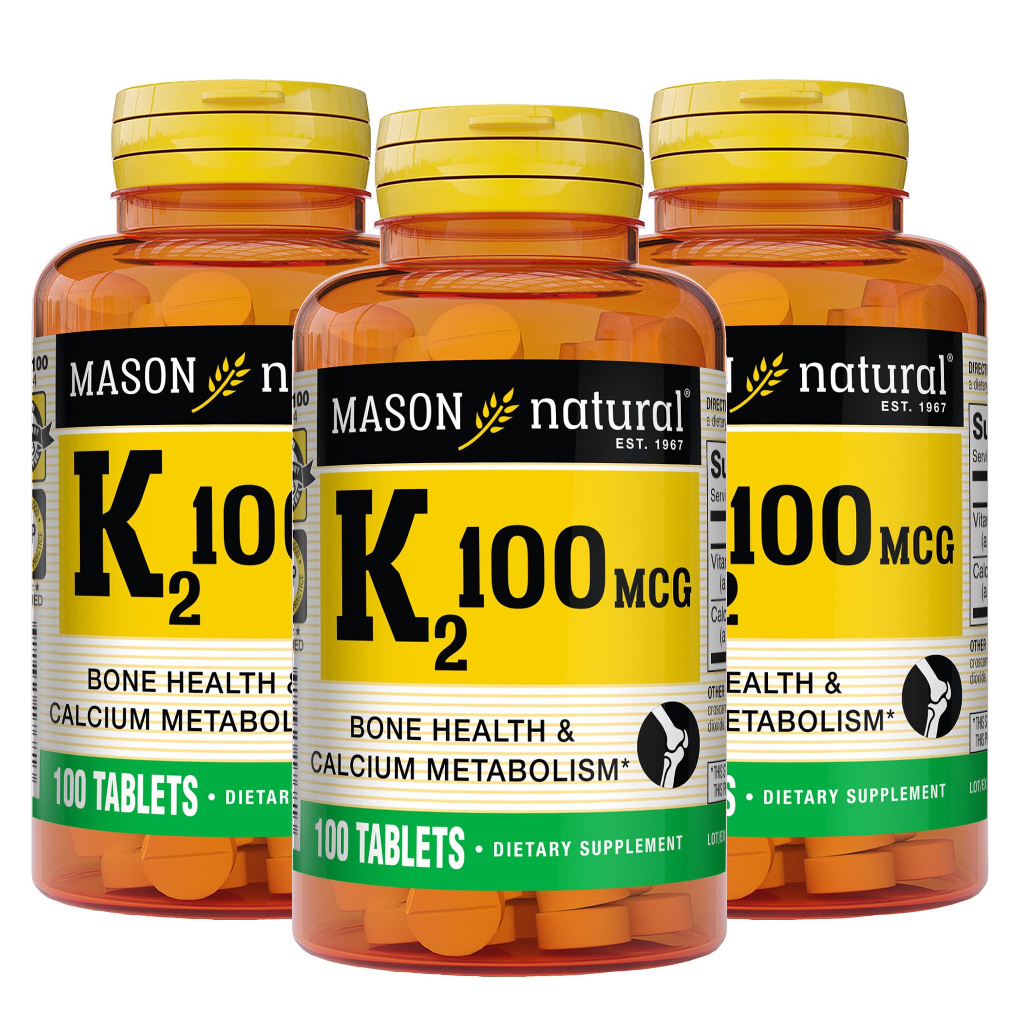 MASON NATURAL Vitamin K2 100 mcg with Calcium, Supports Bone, Heart ...