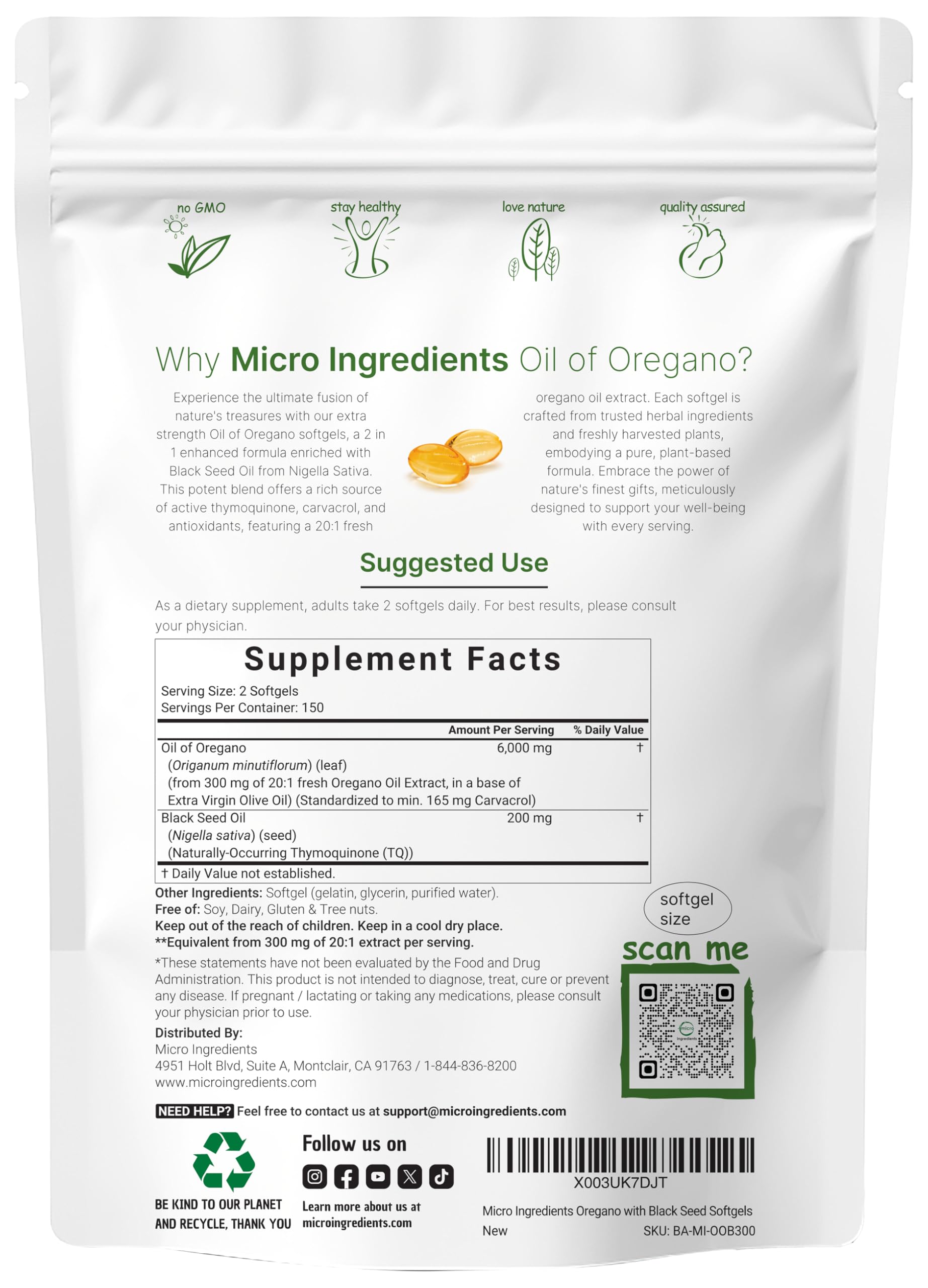 Micro Ingredients Oil of Oregano Softgels 6,000mg Per Serving & Multi ...