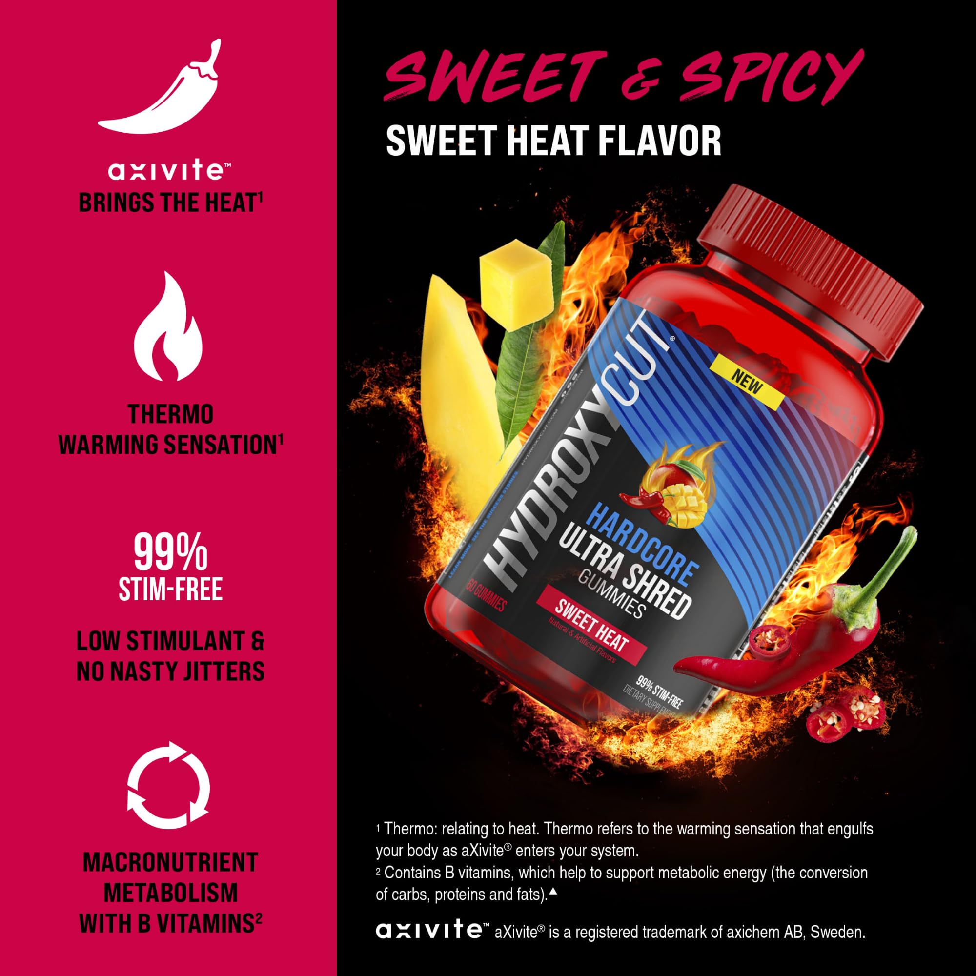 Hydroxycut Hardcore Ultra Shred Gummies, Sweet Heat - 99% Stimulant ...