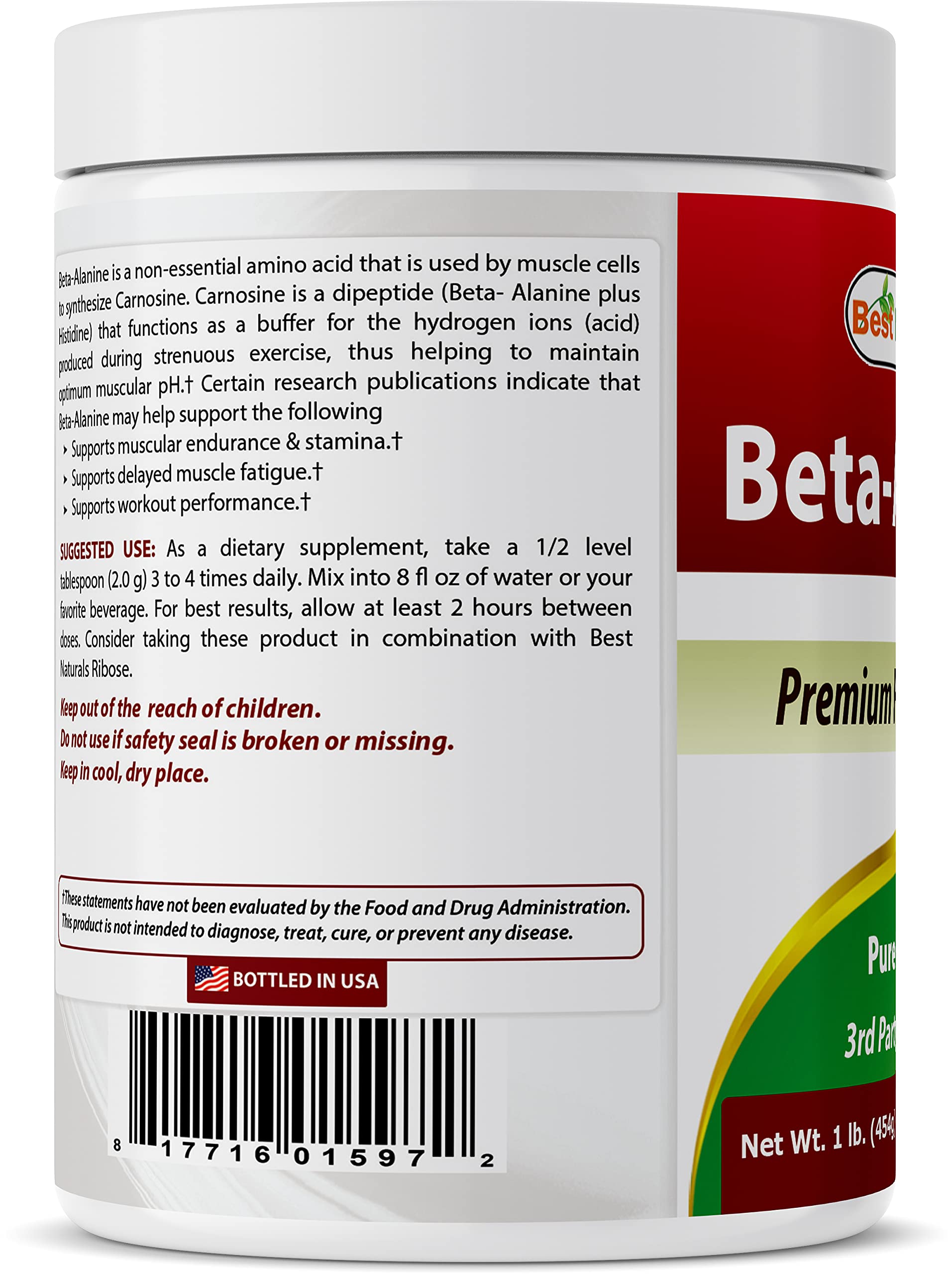 Best Naturals Beta Alanine Pure Powder 1 Pound (1 LB (Pack of 2)) 227 ...