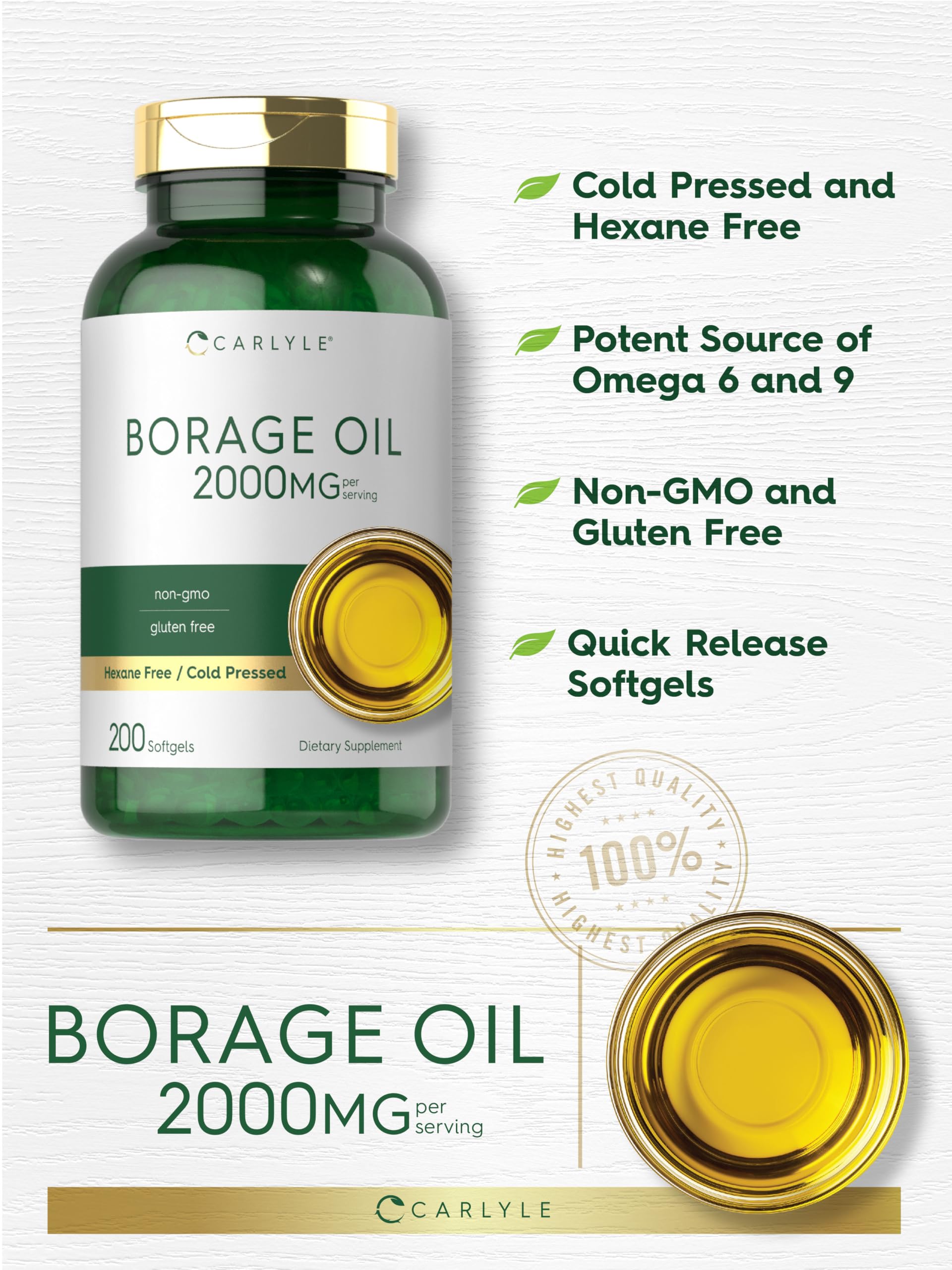 Carlyle Borage Oil Supplement | 2000mg | 200 Softgel Capsules | 320mg ...