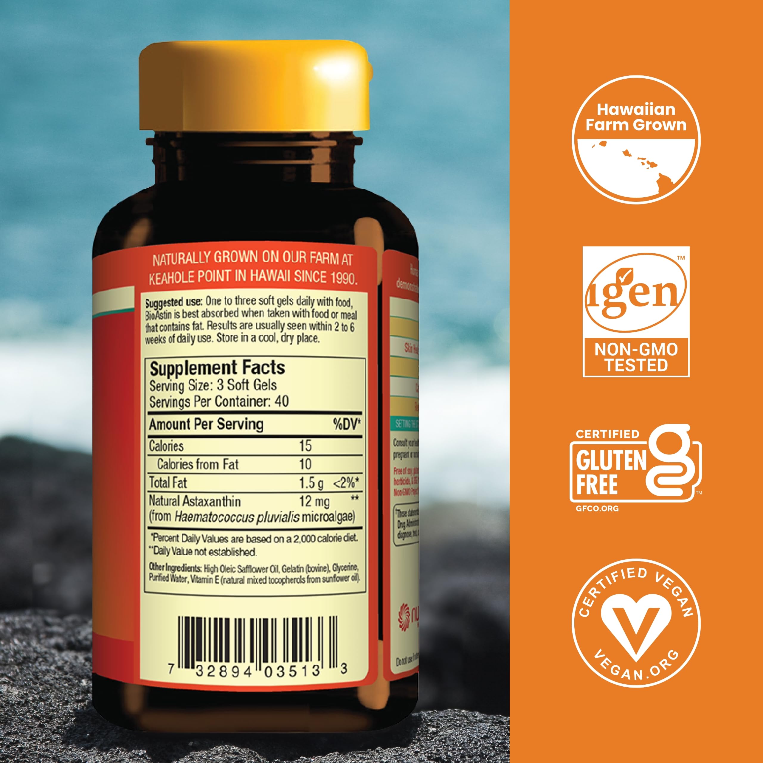 BioAstin Astaxanthin 4mg 120 Count + Pure Hawaiian Spirulina 1000 mg ...