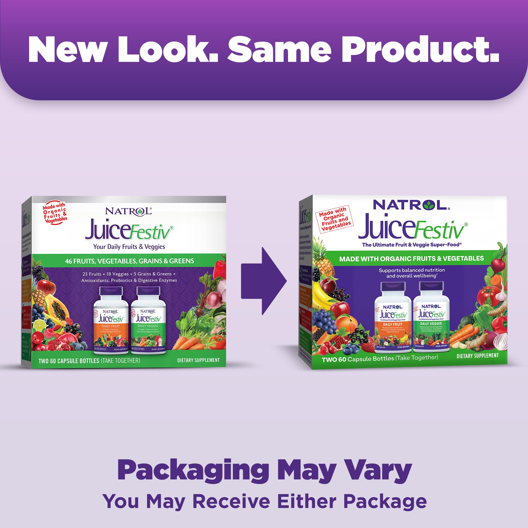 Natrol JuiceFestiv Pack, Daily Fruit and Veggie Capsules, Dietary ...