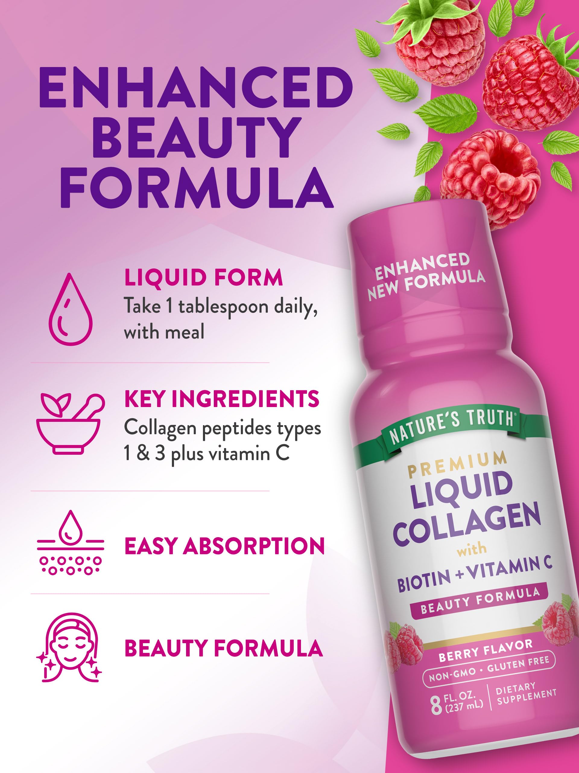 Nature's Truth Liquid Collagen | with Biotin | Berry Flavor | 8 oz ...