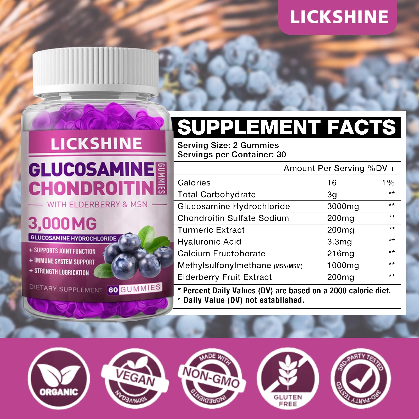 2 Packs 3000MG Glucosamine Chondroitin Gummies with MSM & Elderberry ...