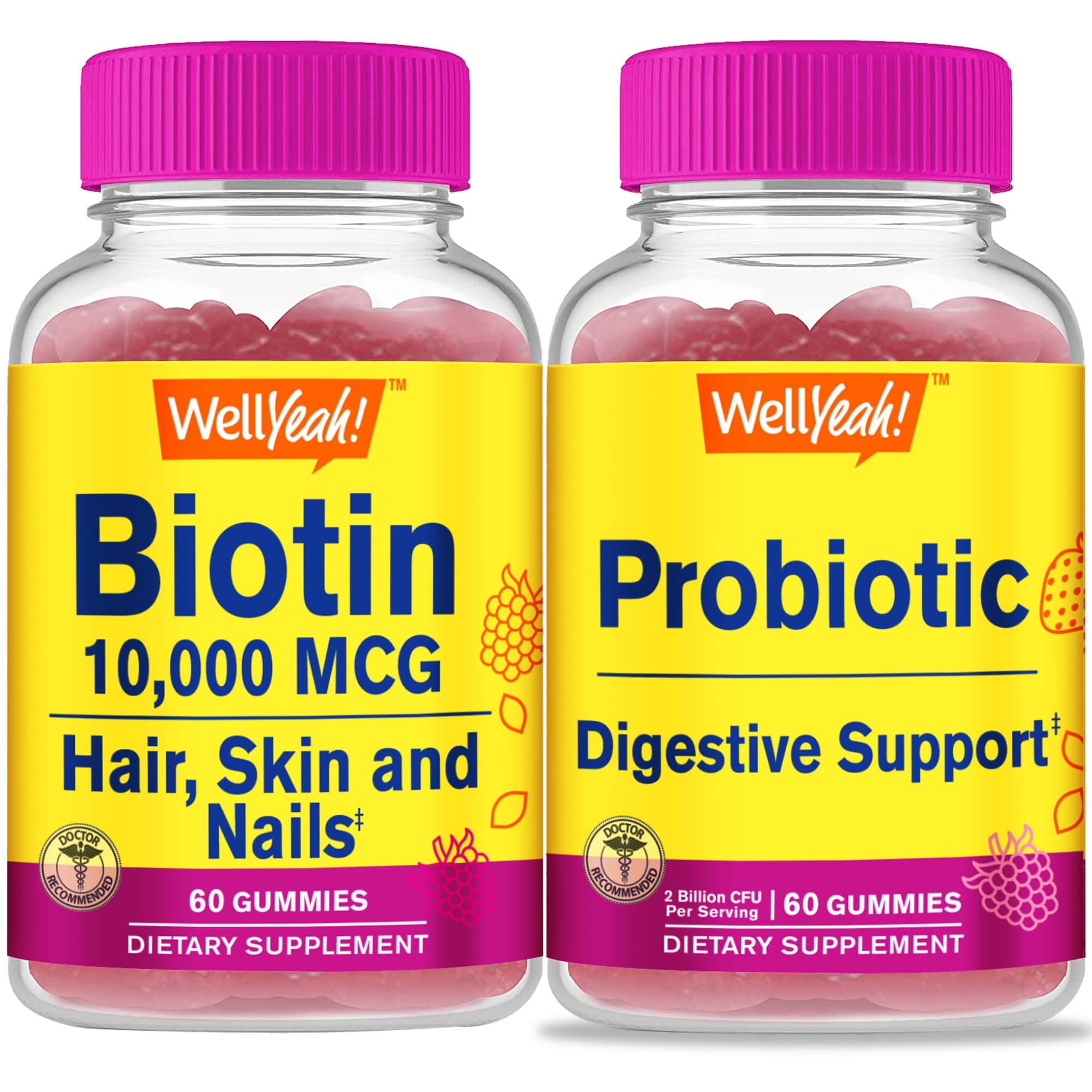 High Potency Biotin + Probiotics 50B+ Prebiotics, Gummies Bundle ...