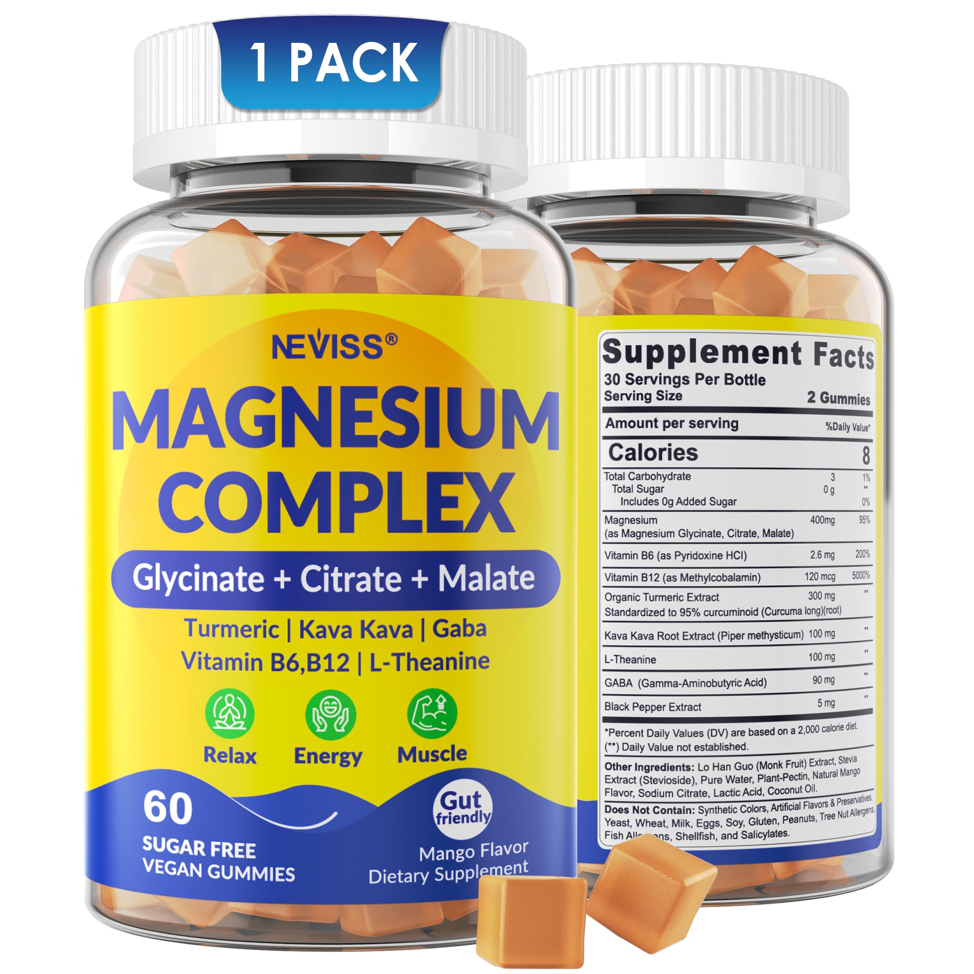 Magnesium Gummies with Turmeric 300mg, Magnesium Complex | 400mg ...