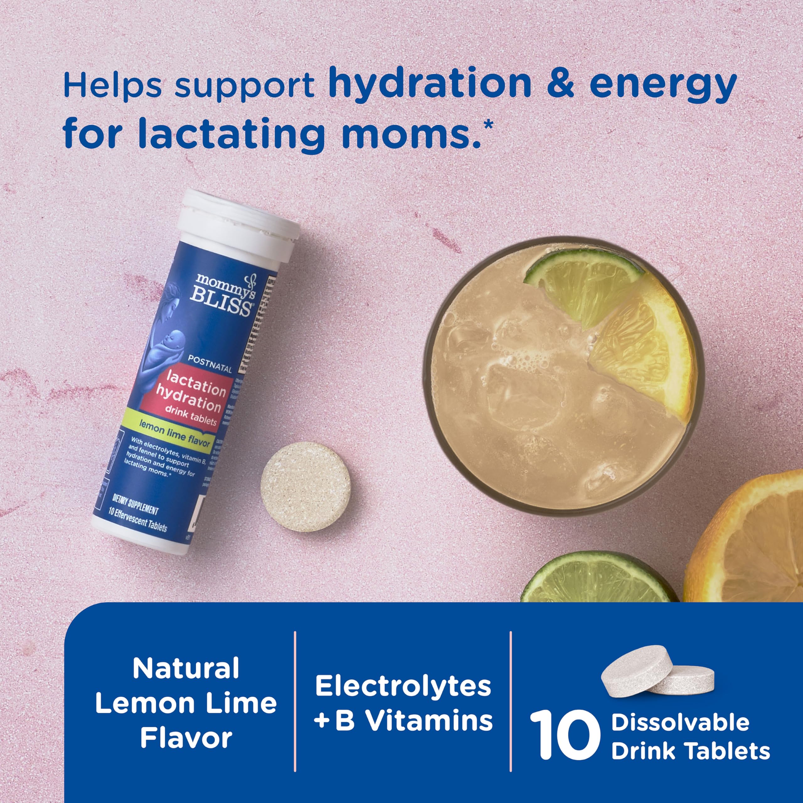 Mommy's Bliss Lactation Hydration Drink Tablets, Lemon Lime Flavor ...