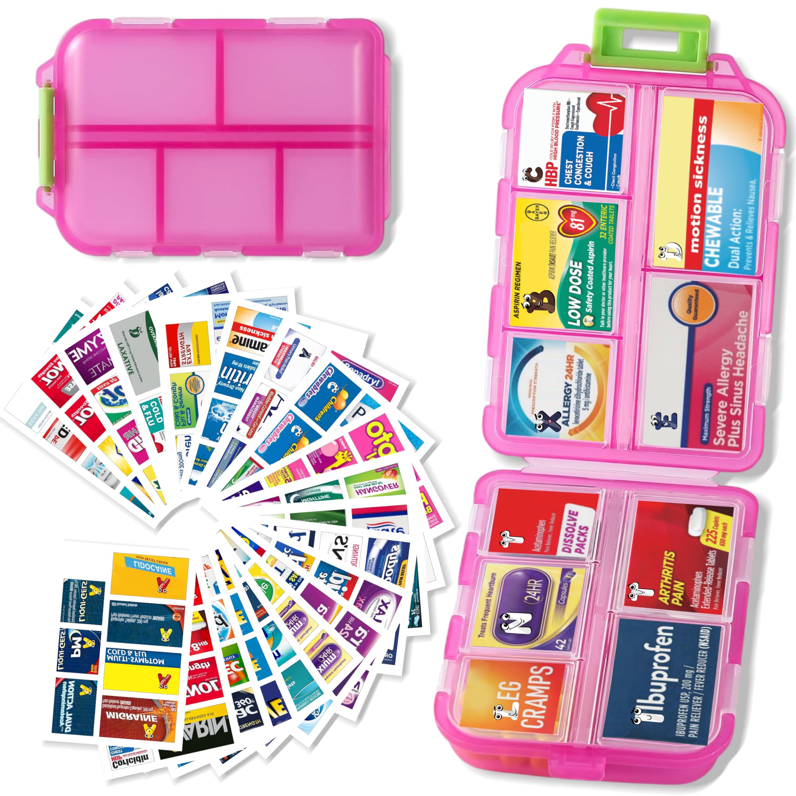 Pill Organizer with Medicine Labels Travel Daily Pill Container Mini ...