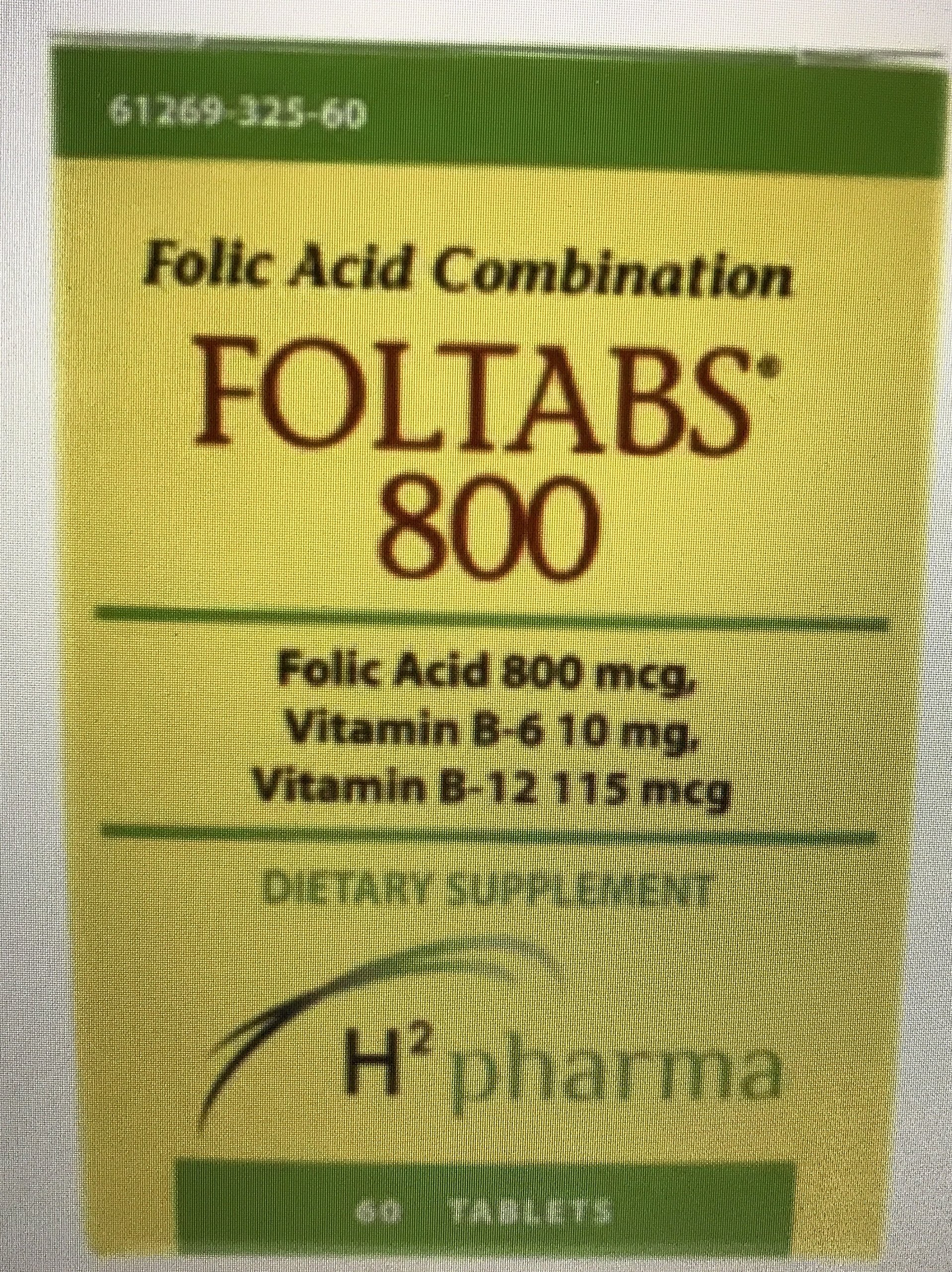 Foltabs 800, Tablet, 0.115-10-0.8mg, 60 Count (2 Pack) - LifeIRL